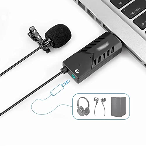ZSEDP Lavalier Clip-on Cardioid Condenser Computer Mic Pluging and Play USB Microphone with Sound Card for PC