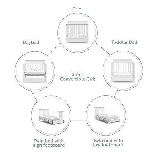Storkcraft Petal 4-in-1 Convertible Mini Crib (White) β GREENGUARD Gold Certified, Converts to Daybed and Twin-Size Bed, Includes Bonus 2.75-inch Mini Crib Mattress, Mini Crib with Mattress Included