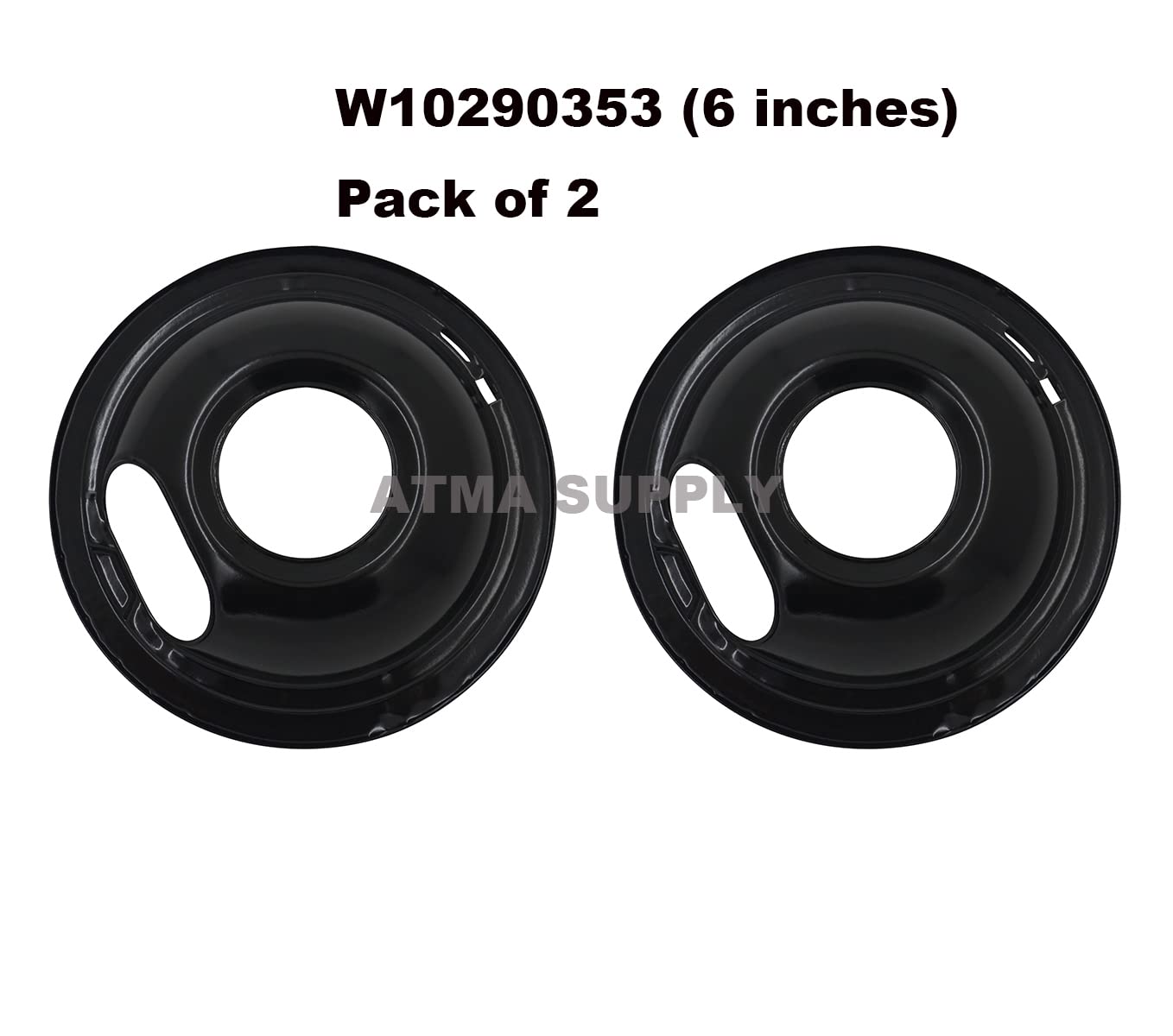 W10290350 and W10290353 Range Cooktop Porcelain Drip Pans Set Compatible with Whirlpool Includes 2 8-Inch and 2 6-Inch Pans,4pack, Black