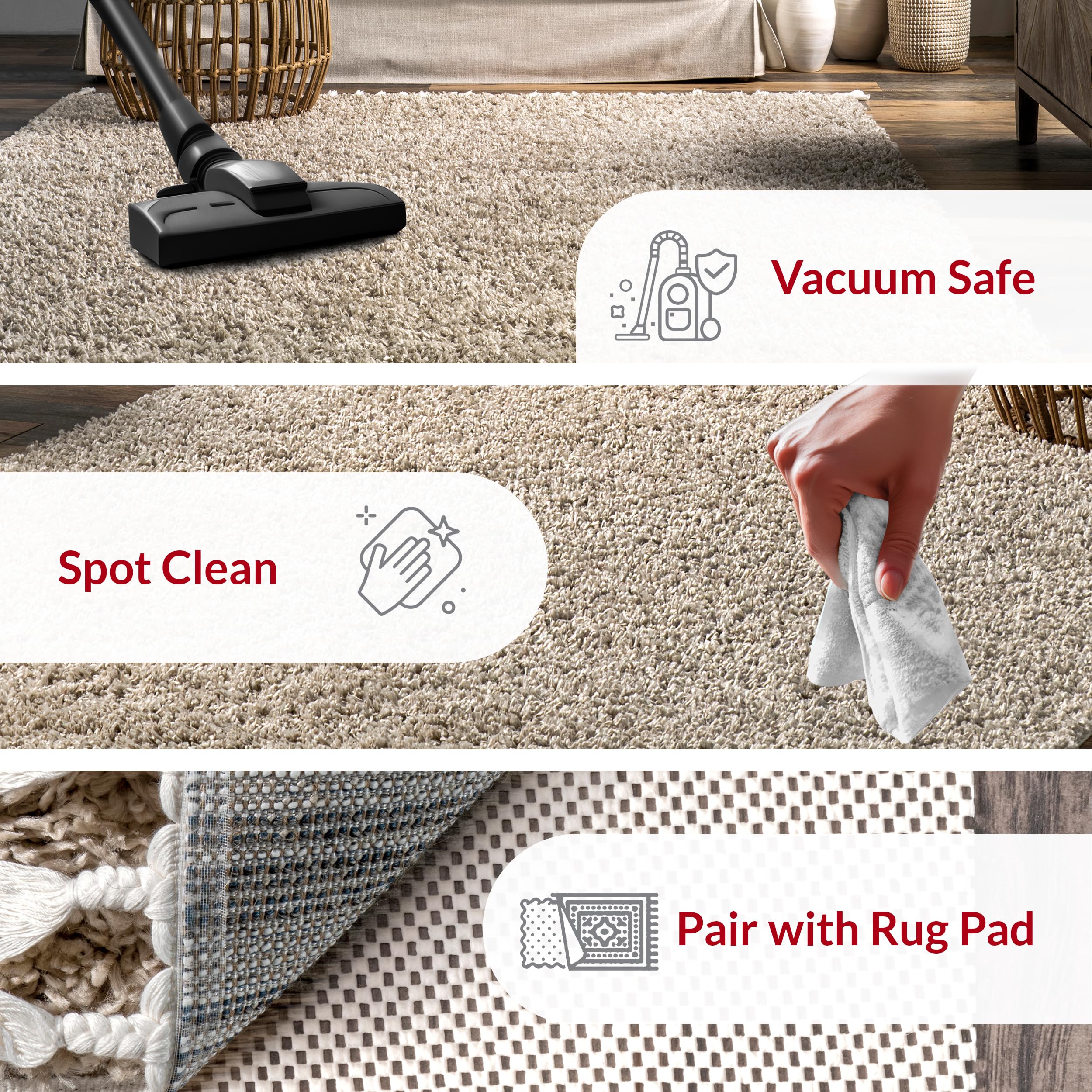 NuLOOM Neva Modern Tasseled Shag Area Rug, 5' Square, Beige