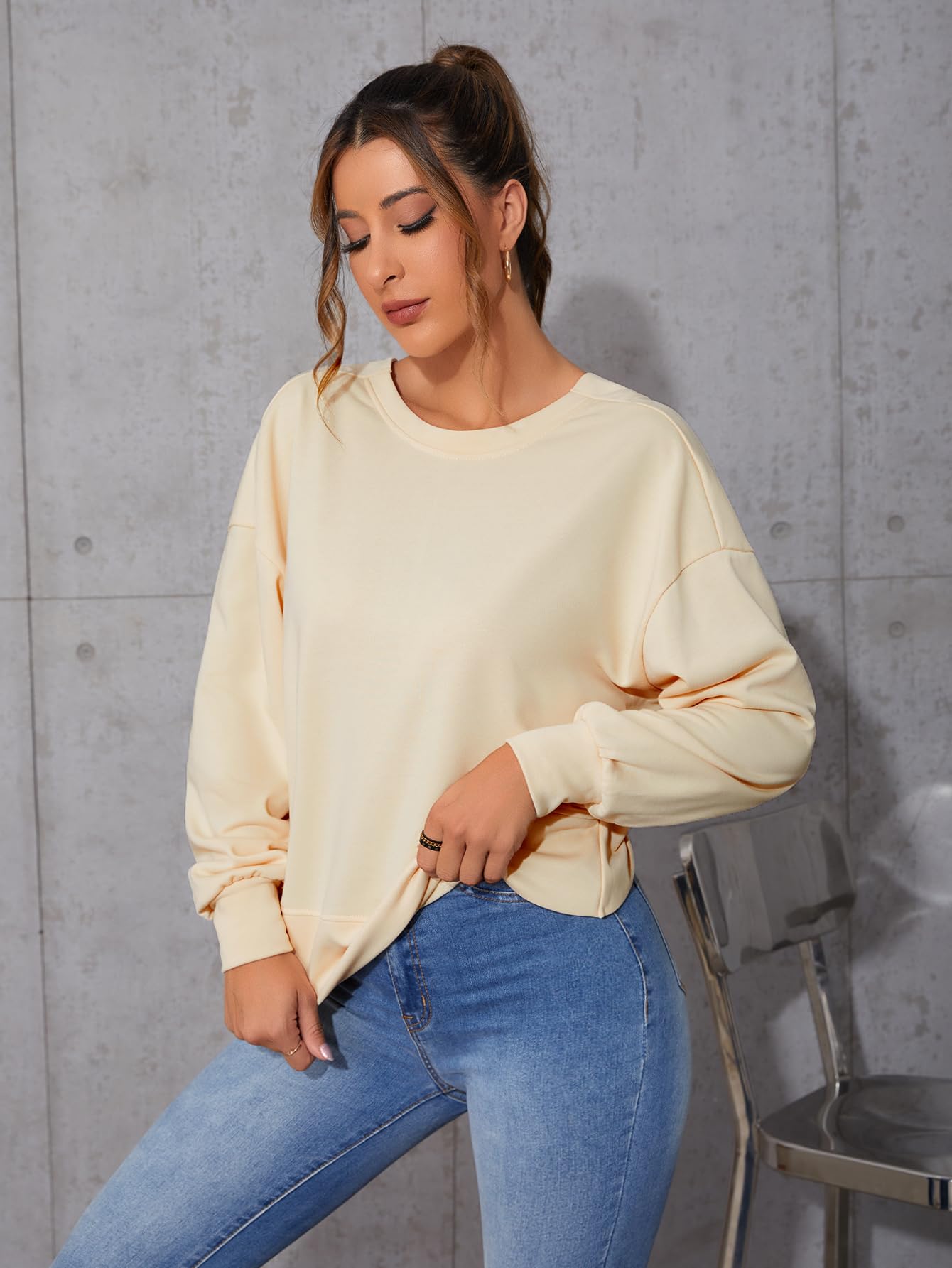 SweatyRocks Women's Criss Cross Crewneck Sweatshirts Cut Out Loose Pullover Blouse Backless Shirt Casual Jumper Tops Grey M