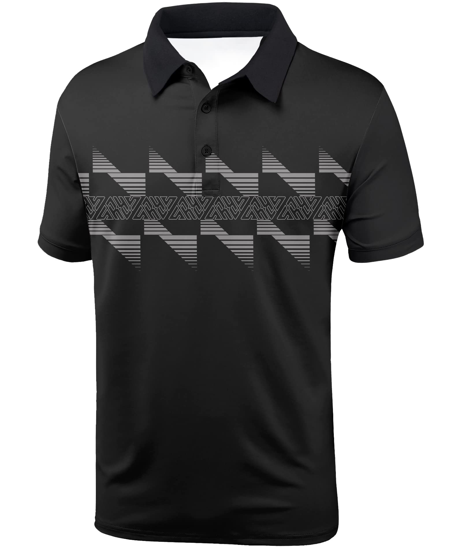 ZITY Mens Golf Polo Shirts Short Sleeve Moisture Wicking Performance Shirt Regular Fit Black Pattern Collared Shirt Large