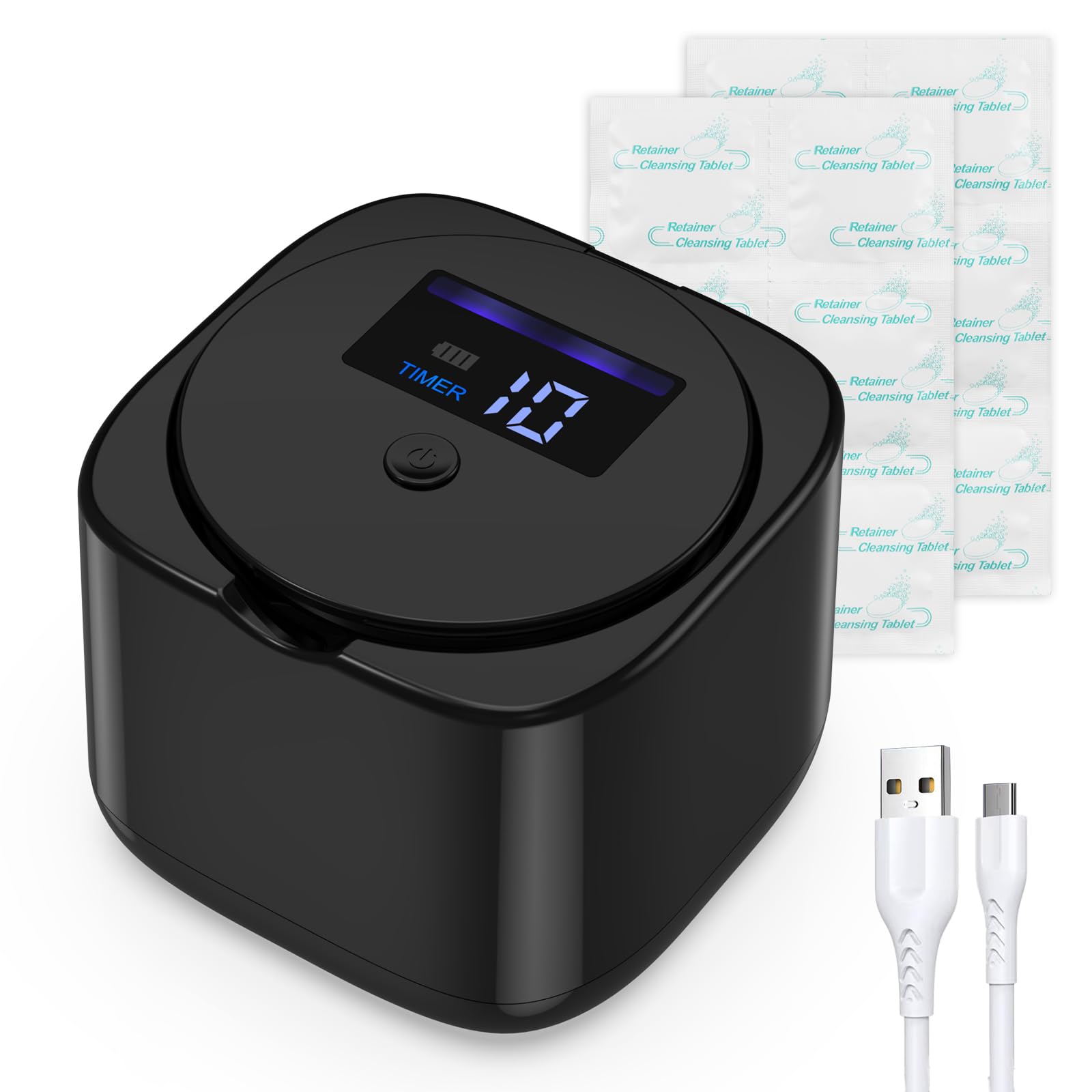Nonlet Ultrasonic Retainer Cleaner, Retainer Cleaner Machine for Oral Appliances, Cleaning Pod with 45kHz Frequency, Compact 180ML Ultrasonic Denture Cleaning Machine for Home or Travel Use