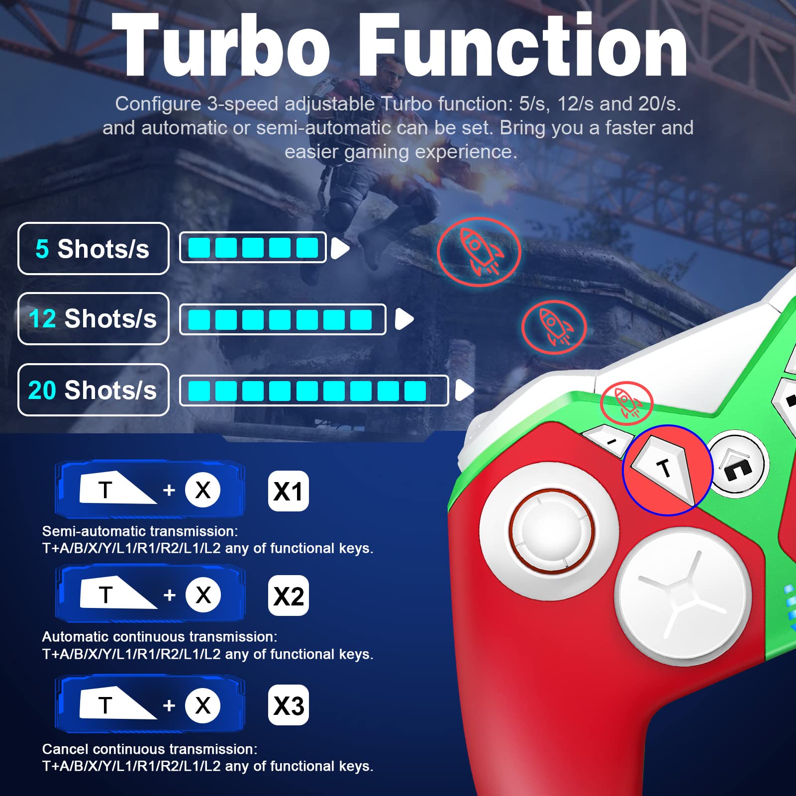 Wireless Controller Switch Pro Controller for Nintendo Switch/PC Games/IOS & Android phone with Macro, Precision Shooting, Turbo, Vibration, Motion Control, One-Key Wake up, 2 Gear Trigger Adjustable