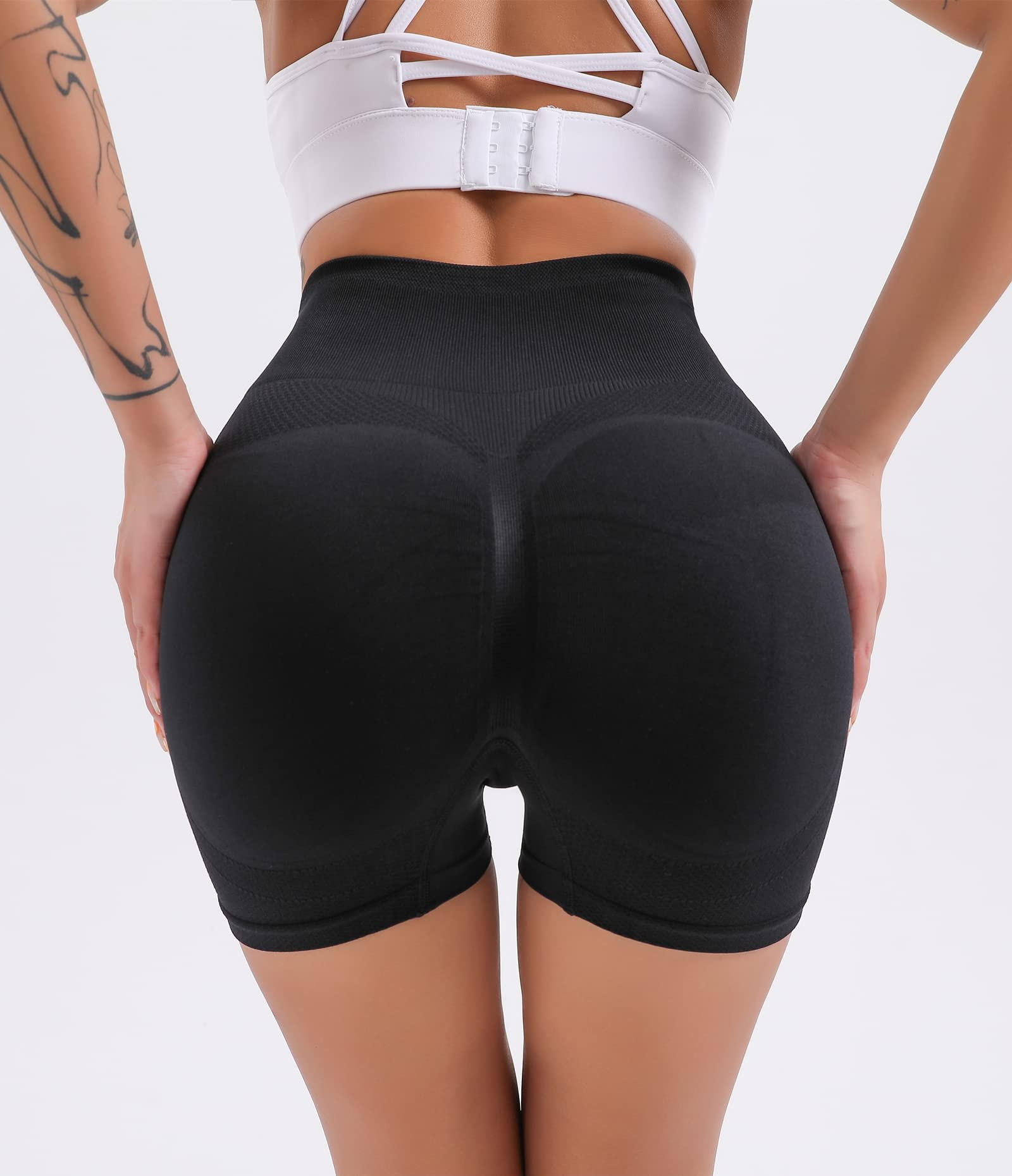 ViKiUiKi Seamless Biker Shorts for Women Gym Spandex Athletic High Waisted Tummy Control Butt Lifting Workout Ruched Booty Bike 3.5" Shorts (Black,S)