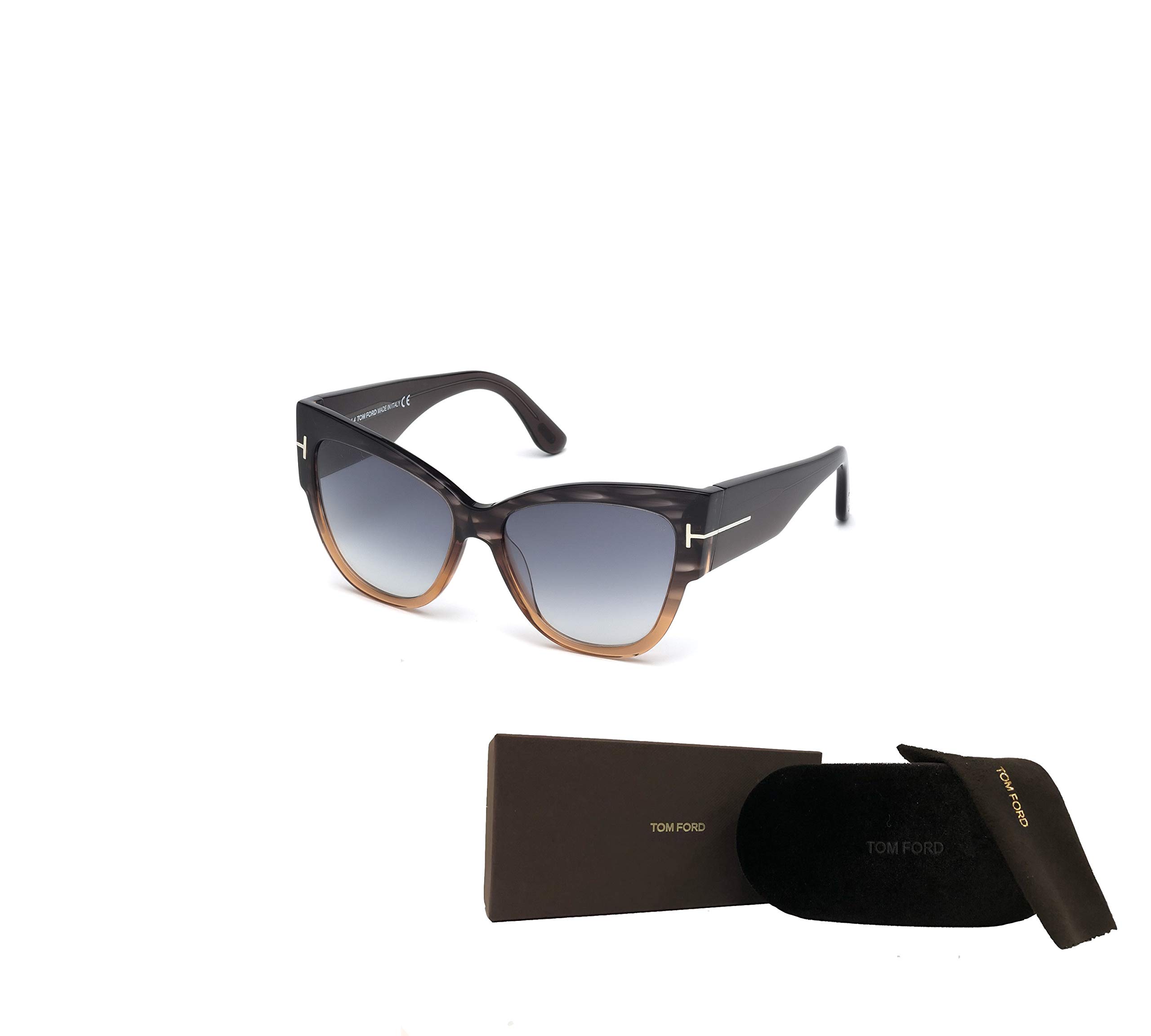 Tom Ford FT0371 Anoushka 20B 57MM Melange Grey-To-Transp. Peach, Dk. Grey Temples/Grad. Grey Cateye Sunglasses for Women + BUNDLE with Designer iWear Eyewear Kit