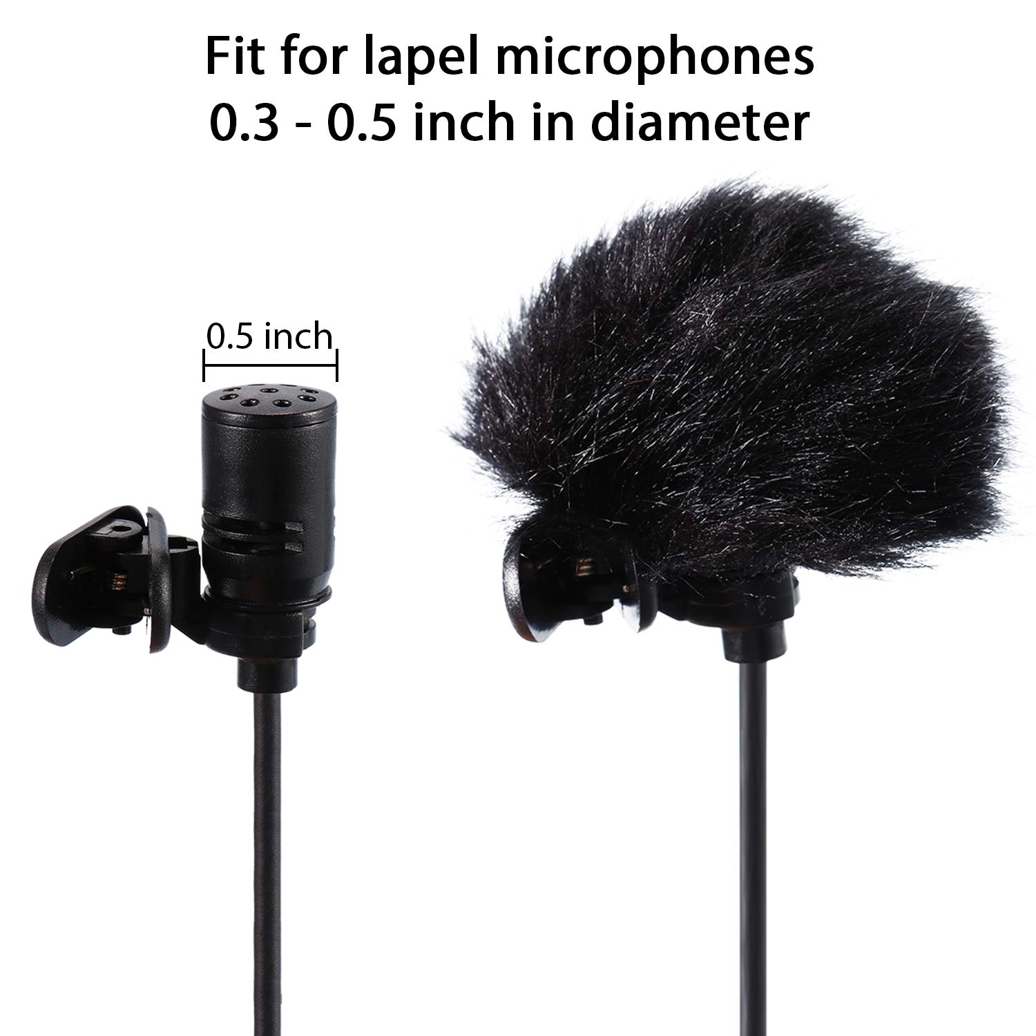 TecUnite 5 Pack Mini-size Lapel Lavalier Microphone Furry Windscreen Muff (Black)