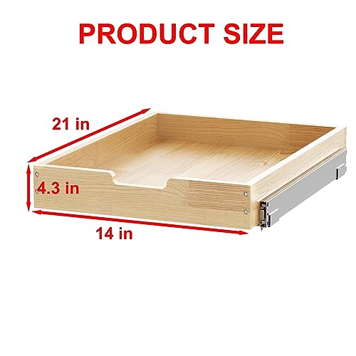 Sikarou Wood Pull Out Cabinet Organizer 14" W x 21" D, Heavy-Duty Sliding Drawers for Inside Cabinets Storage and Organization for Kitchen, Pantry, Bathroom