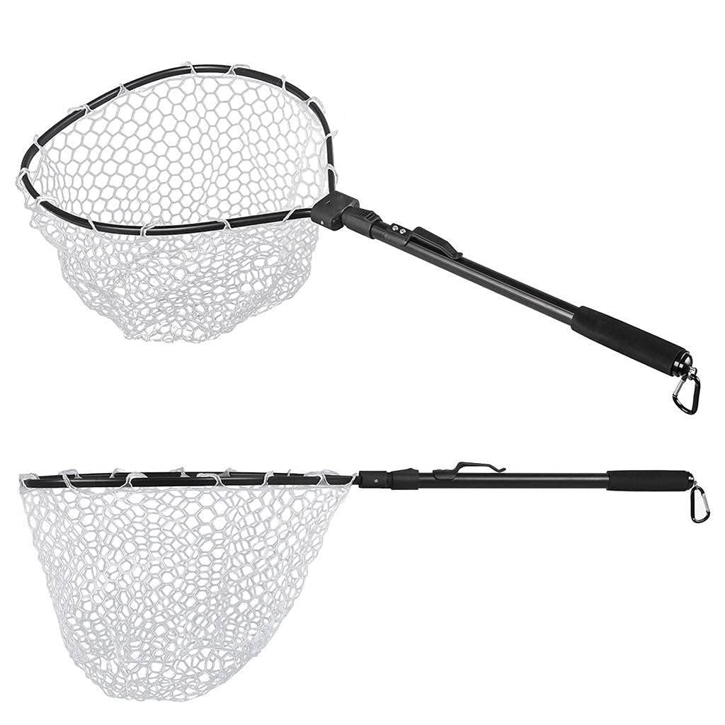 ZYZMH Folding Fishing Landing Net Cast Fish Carp Rubber Coated Net Network Fly Fishing Work Tool Portable Fishing Dip Net Rod