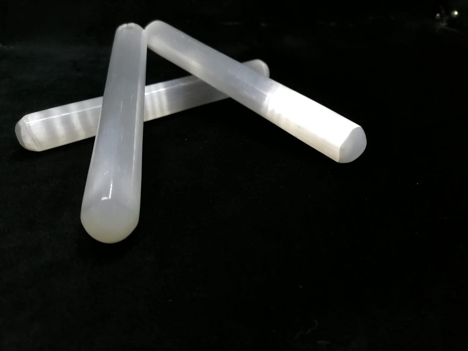 Three Selenite Massage Wand Polished, Self Care, Housewarming Gift, Healing Minerals and Crystals Size Around 15×2 cm 85 gr Each one