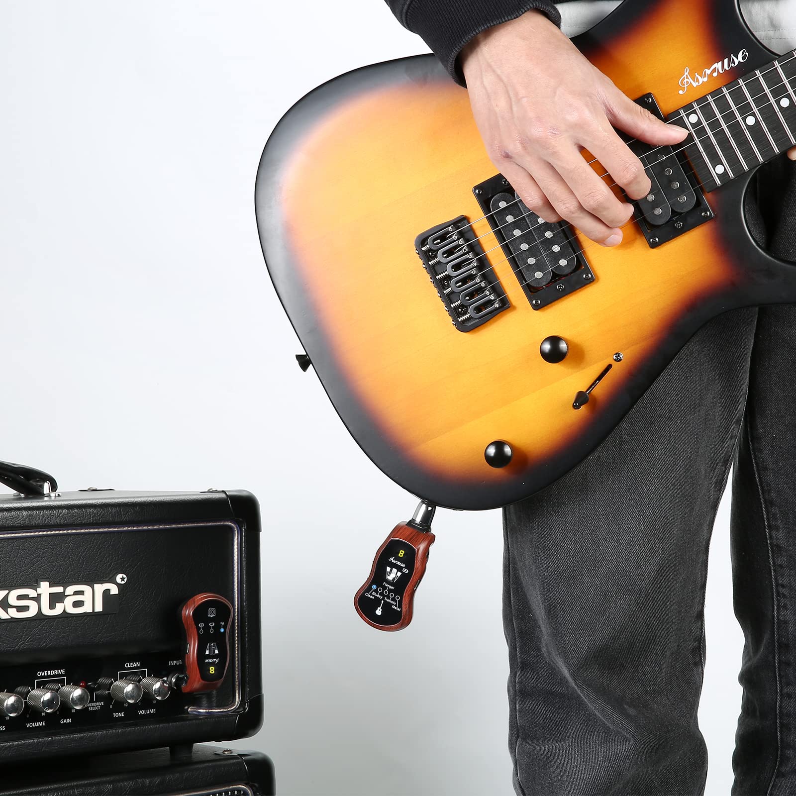 Wireless Guitar System Set, Rechargeable UHF Wireless Guitar Transmitter Receiver for Electronic Instrument Guitar Amp Digital Electric Bass Guitar Accessories