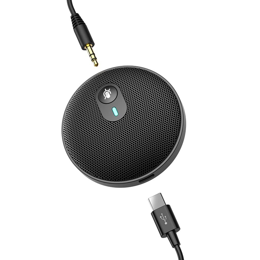 ZSEDP USB Omni-Directional Condenser Microphone for Video Conference Online Learning Sound Pick-up with AUX 3.5MM Type-C Cable