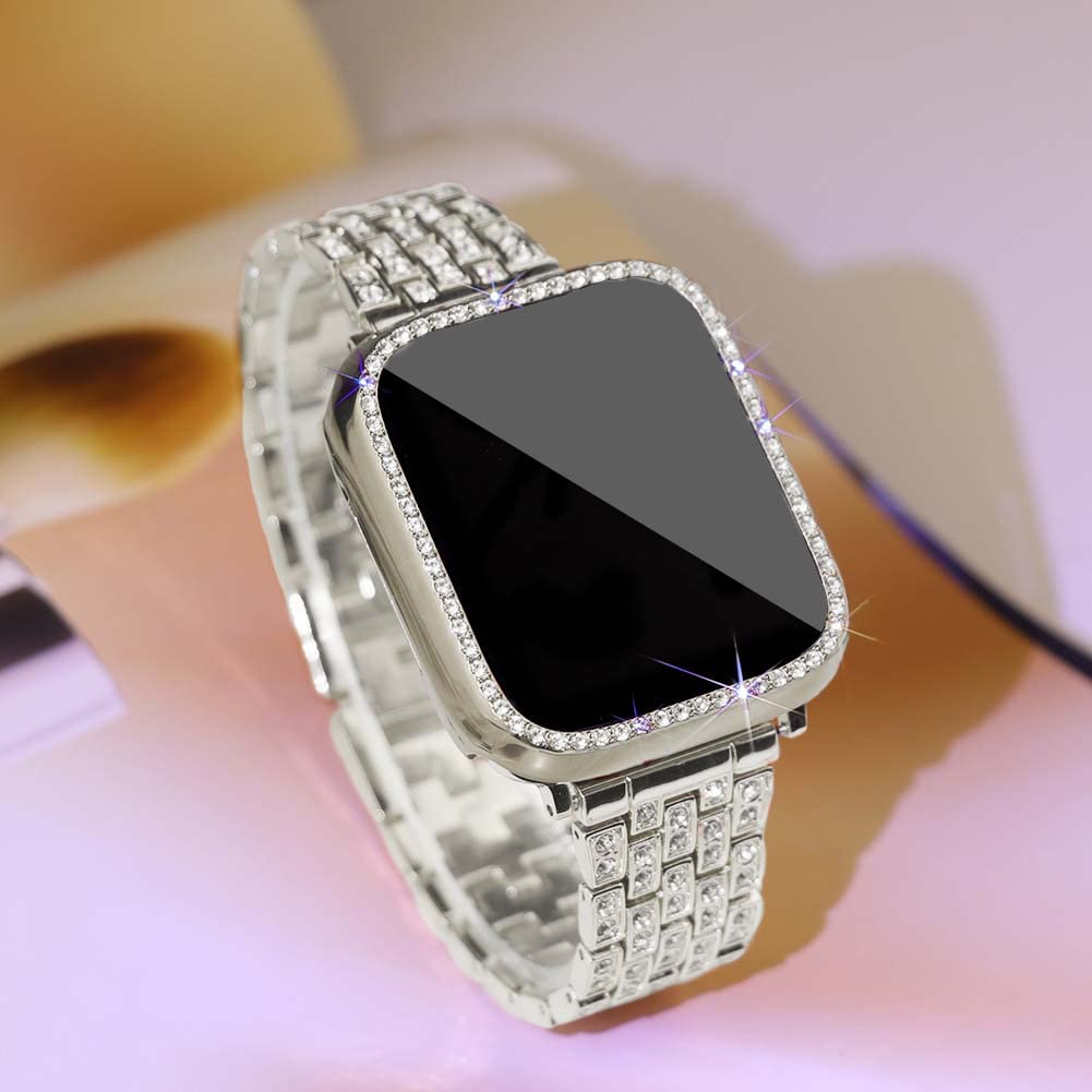 SUPOIX Compatible with Apple Watch Band 40mm + Case, Women Jewelry Bling Diamond Rhinestone Replacement Metal Strap &Soft TPU Protector Case for iWatch Series 6/5/4/SE(Starlight)