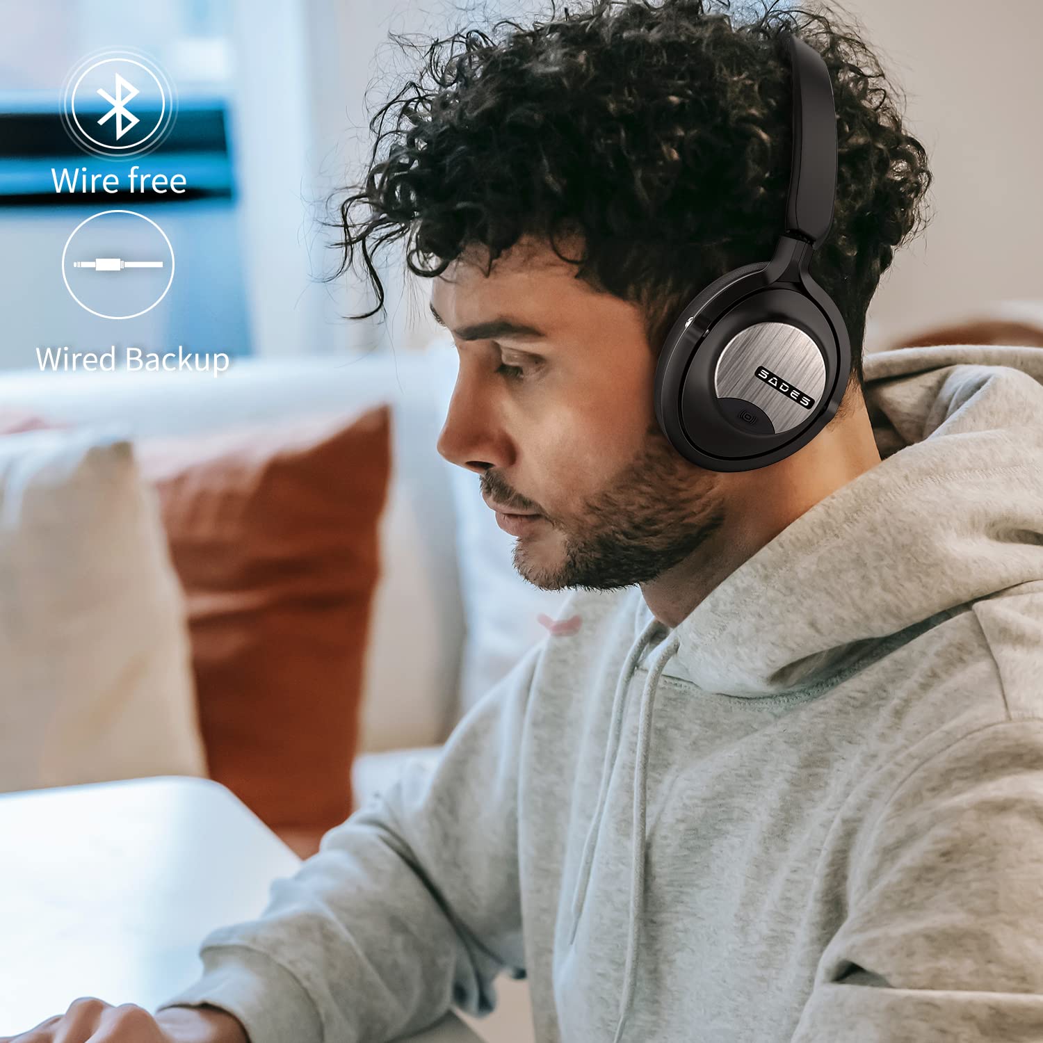 Wireless Headphones Bluetooth, SADES Wireless Over Ear Noise Cancelling Bluetooth Stereo Wired Bass Gaming Headset for PS5 PS4 PS4 Pro Xbox Nintendo Switch Travel Home Office