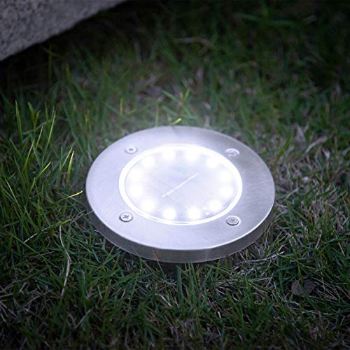 Solar Ground Lights Outdoor 8 Pack -12 LED Solar Powered Disk Lights IP65 Waterproof for Landscape Lighting, Brightright Garden Flat Solar Lights for Lawn Pathway Yard Deck Driveway Walkway (White)