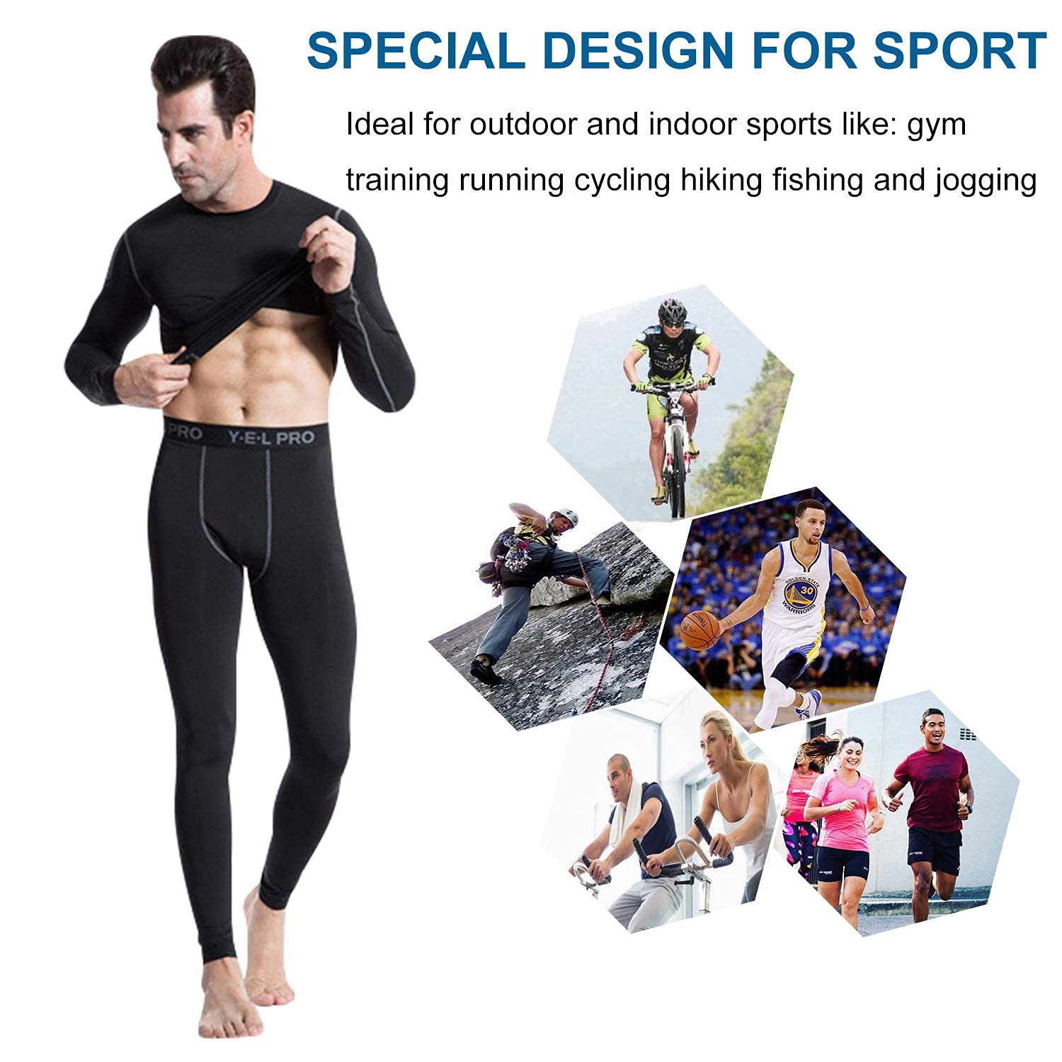 Sanke, 3 Pack Mens Compression Shirt Long Sleeve UV Protection Cooling Dry Fit Shirts Workout Baseball Undershirt, 3 Pack: White, Large