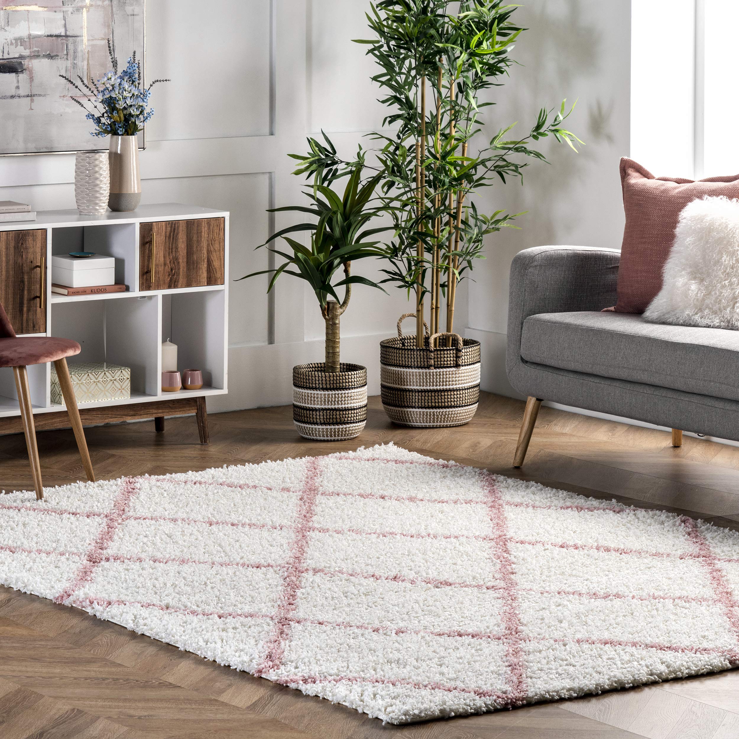 nuLOOM Tess Moroccan Shag Area Rug - 7x9 Shag Area Rug Modern/Contemporary Pink/Ivory Rugs for Living Room Bedroom Dining Room Nursery