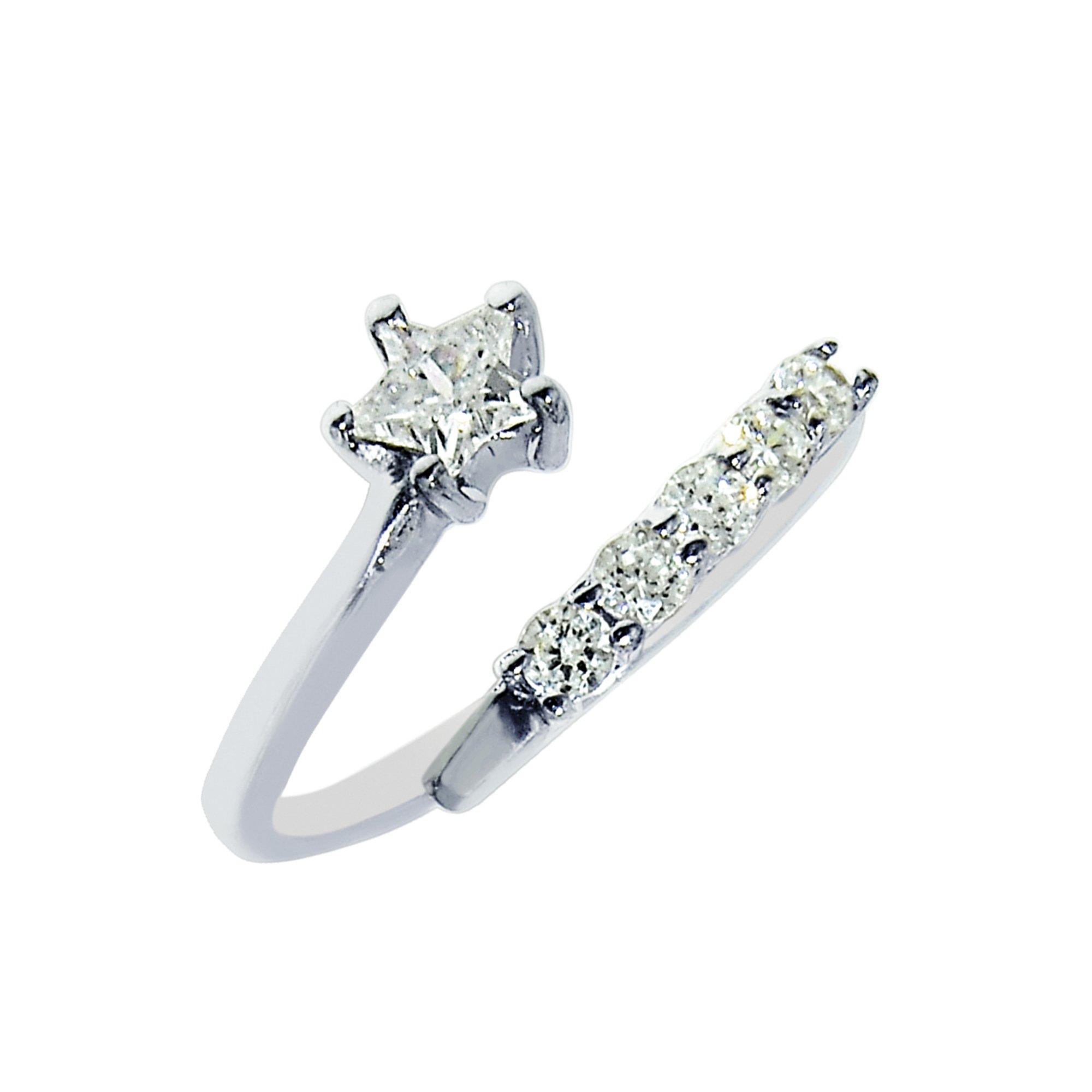 Ritastephens Sterling Silver Cubic Zirconia Star Crossover Adjustable Ring or Toe Ring