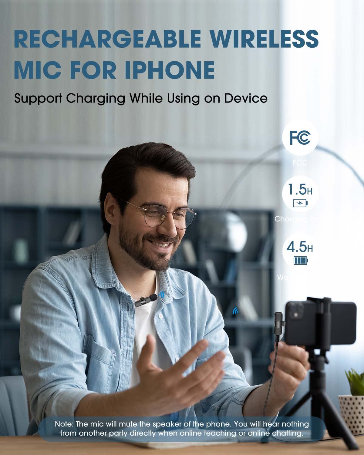 Wireless Lavalier Microphone for iPhone/iPad Video Recording Omnidirectional Lapel Lav Mic, Portable External Cordless Clip-on Mic for Recording, Youtube, Interview, Vlog, Live streaming Plug&Play