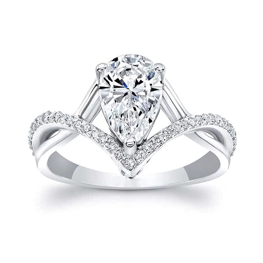 SixTwo Sterling Silver Teardrop Pear 2.0 ct AAA Cubic Zirconia Promise Halo Shiny Full Diamond Ring V Shape Twist Two Row Solitaire Ring Engagement Wedding Rings for Women ST.055 (White, 7)