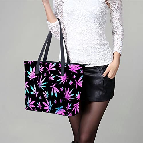 Weed Leaves Women's Tote Bag PU Leather Shoulder Bag Handbags Purse For Work Shopping Travel