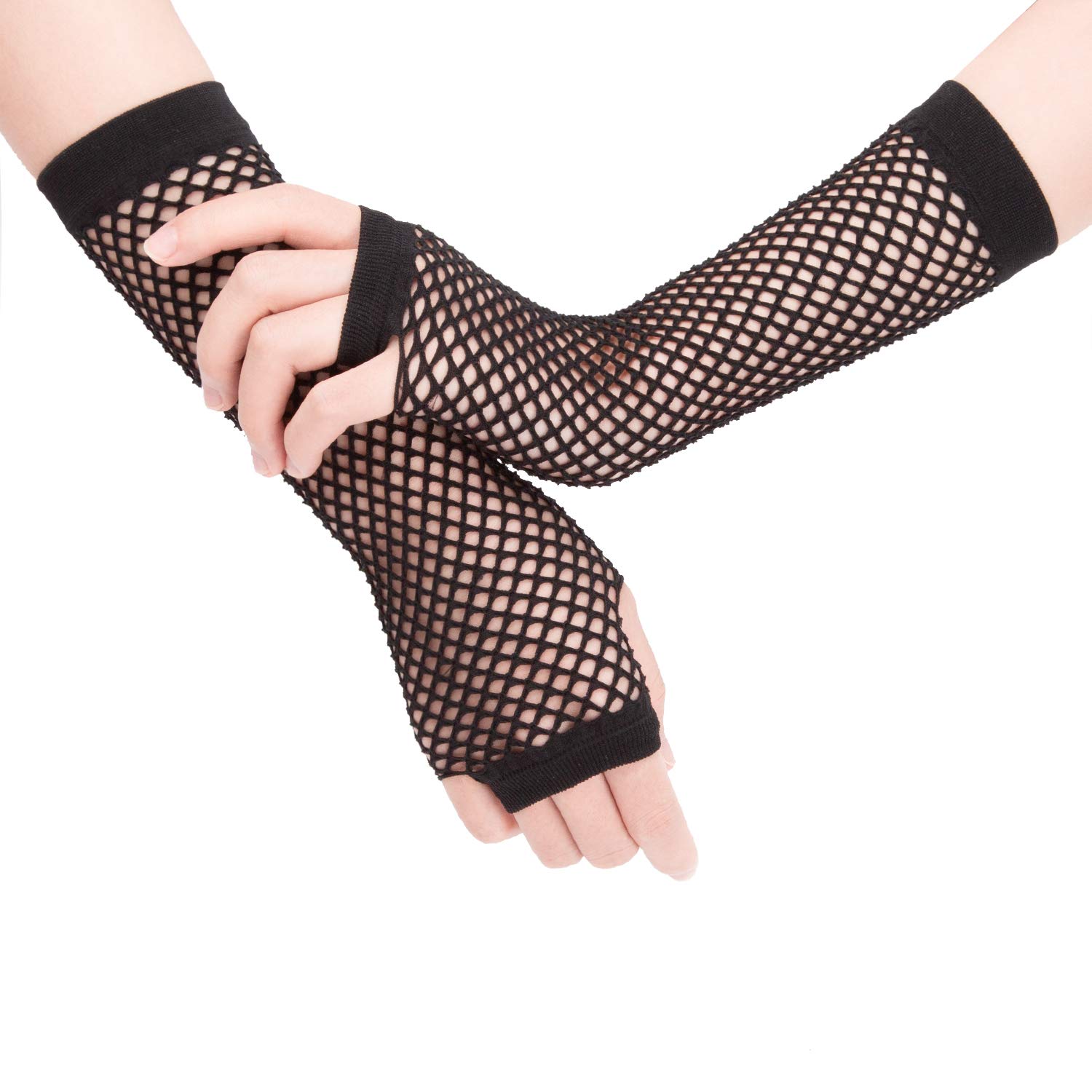 SAVITA Black Long Fishnet Gloves for 80s Costume Evening Party Supplies (Pack of 2)