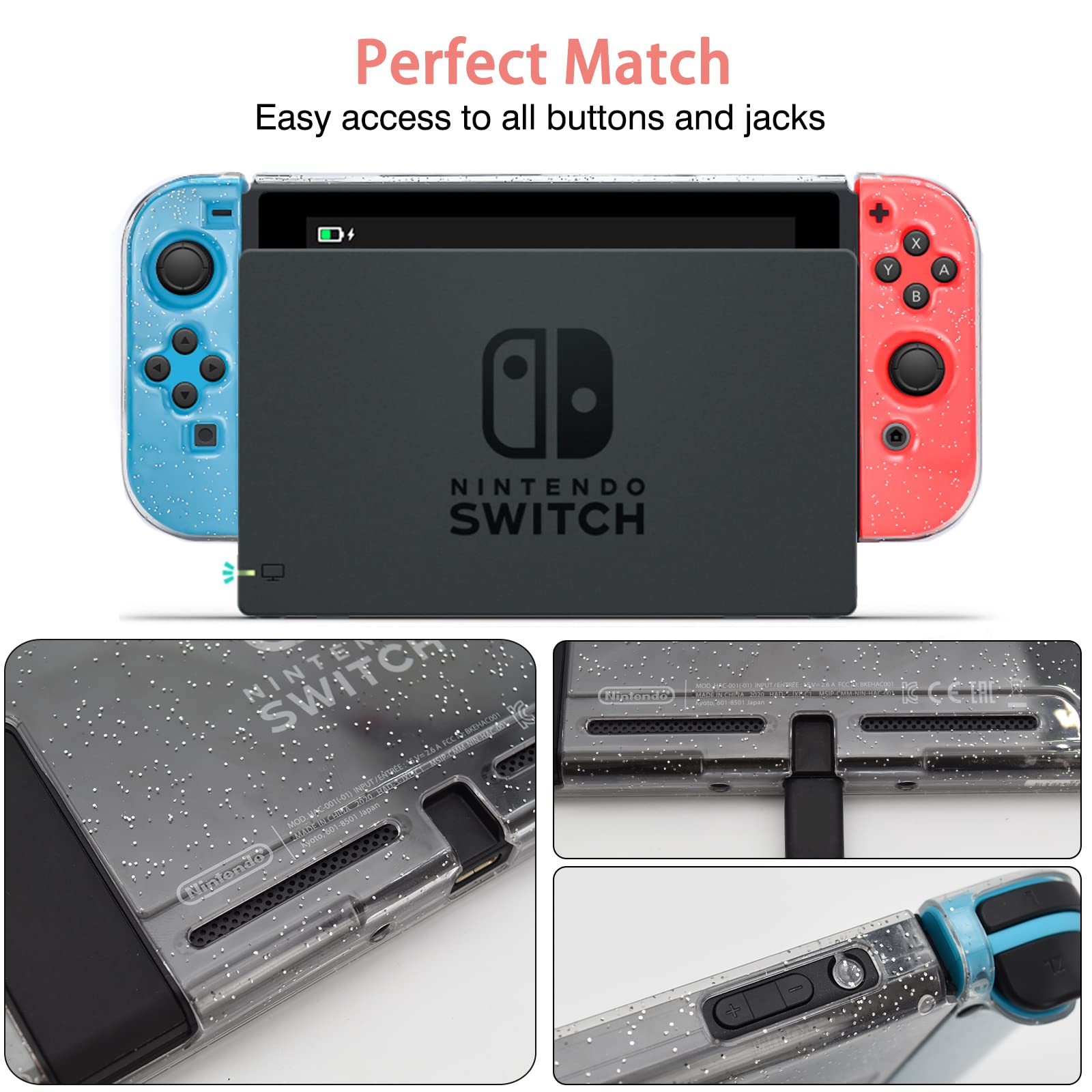 TIKOdirect Carrying Case for Nintendo Switch, Portable Travel Bag with Dockable Glitter Switch case, Screen Protectors, Thumb Grips Caps, Pink