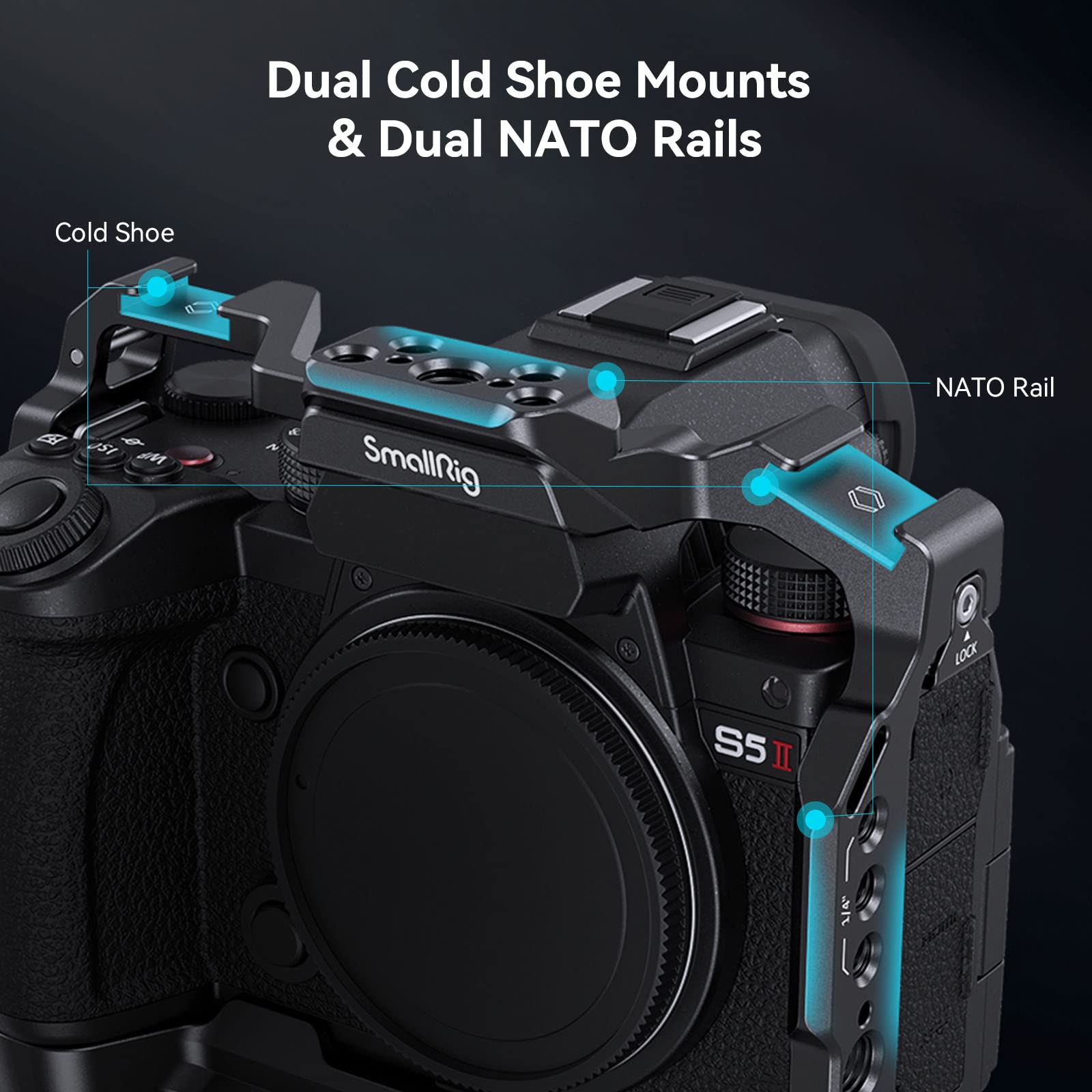 SmallRig G9 II S5 II S5 IIX Camera Cage for Panasonic LUMIX G9 II / S5 II / S5 IIX with Built-in 2 Cold Shoes & 2 NATO Rails, Quick Release Plate for Arca - 4022