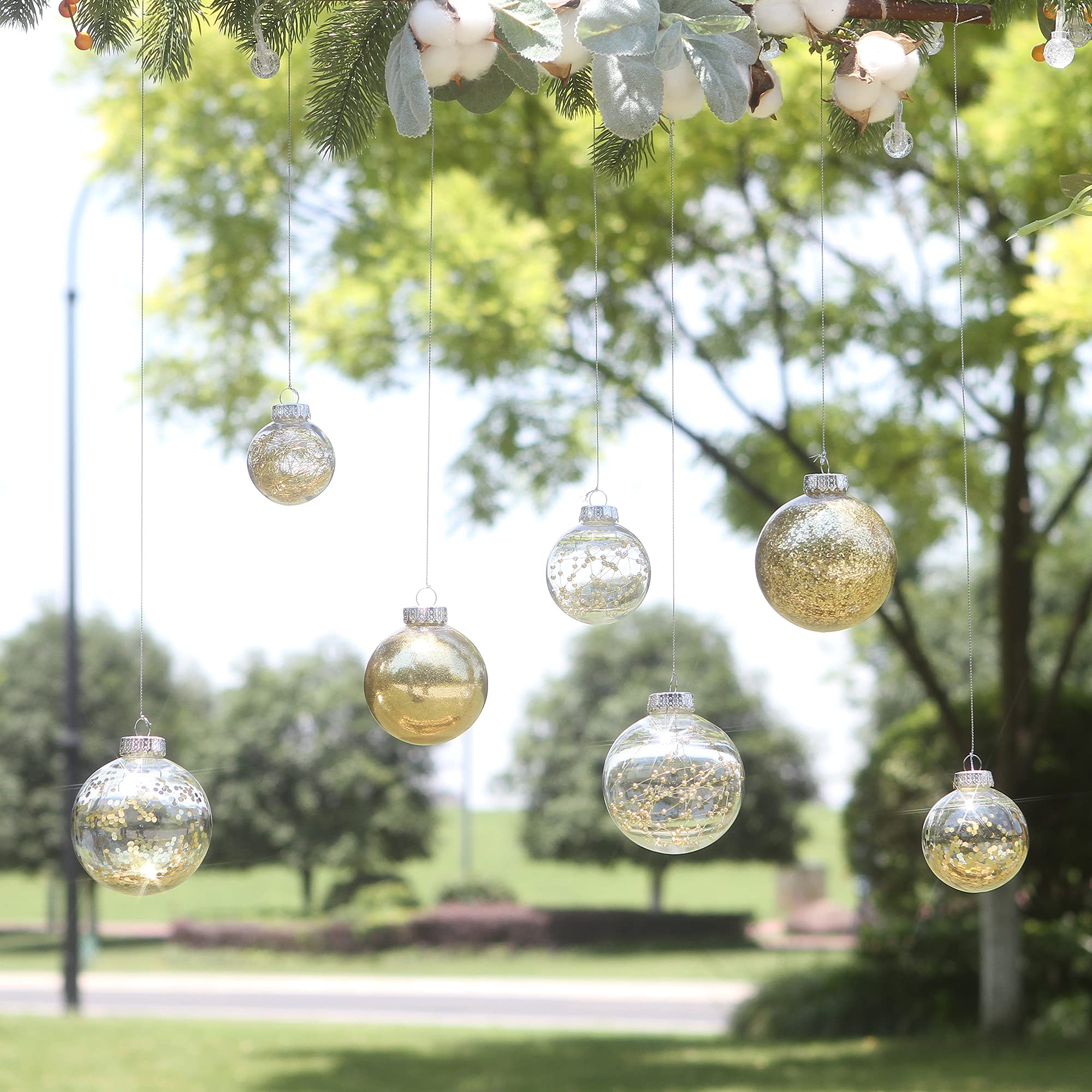 Sea Team Multi-Size Shatterproof Clear Plastic Christmas Ball Ornaments Decorative Xmas Balls Baubles Set with Stuffed Delicate Decorations (48 Counts, Champagne)