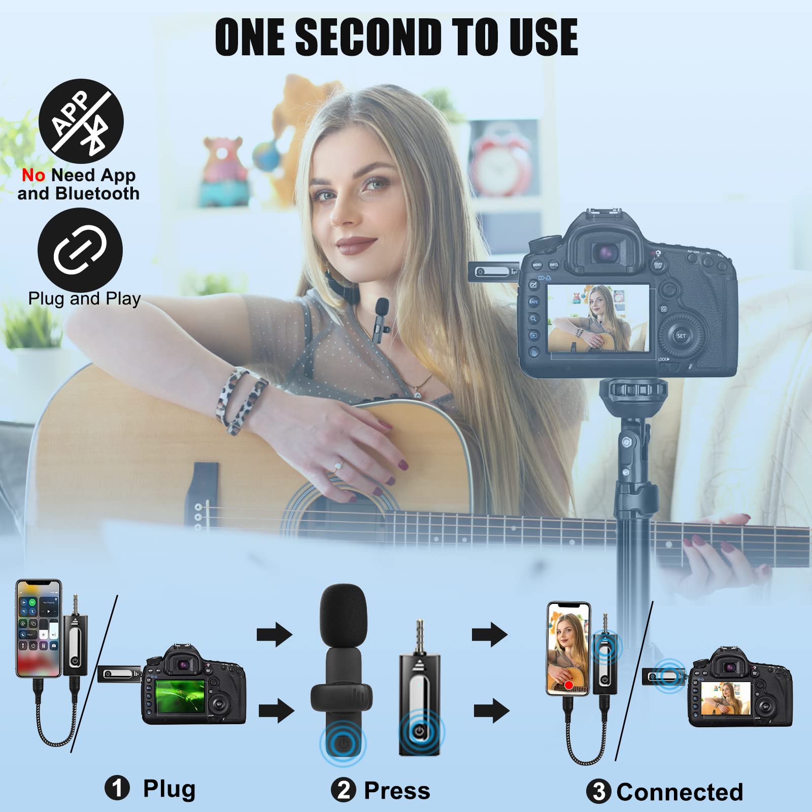 Wireless Lavalier Microphone for iPhone iPad/Android Phone/Camera,GoPro/Computer/Laptop/MacBook,Professional Lapel Mic Video Recording Lav Microphones for YouTube Tiktok Interview Live Stream Podcast