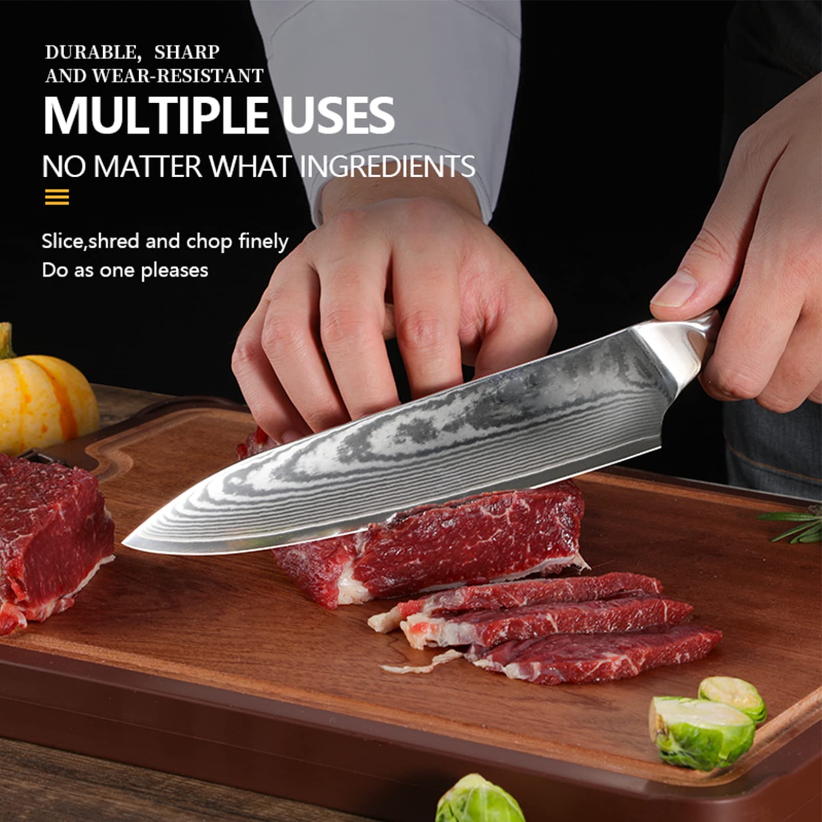 Prochion 8 Inch Damascus Chef Knife for Kitchen, Razor Sharp 67 layers High Carbon Damascus Steel Chef Knife, Premium Kitchen Knives with Black Ergonomic G10 Handle and Triple Rivet, Gift Box