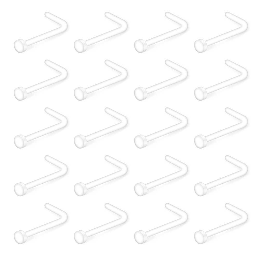 Ruifan 20G Clear Bioflex L Shaped Nose Ring Stud Retainer Body Jewelry Piercing Top Flat 2mm 20PCS