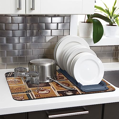 Topotdor Coffee Mat - Coffee Bar Mat for Countertops, 18"x24" Super Absorbent Anti-Slip Dish Drying Mat for Kitchen Counter, Under Coffee Maker Mat Espresso Machine Mat Coffee Station Accessories