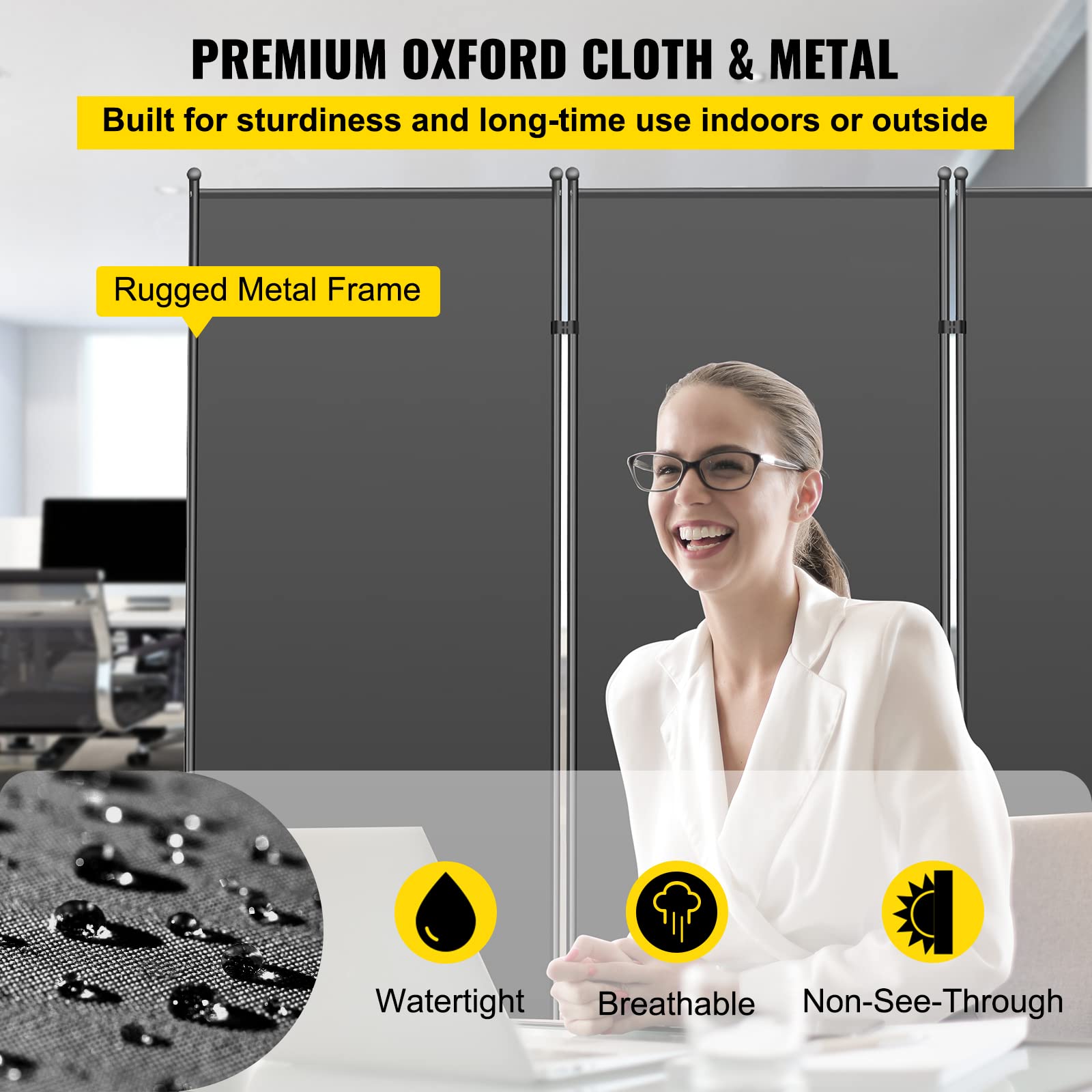 VEVOR Room Divider 6ft, Room Divider Wall 3 Panels, Partition Room Dividers 89"x73", Folding Room Divider, Panel Room Divider, Folding Privacy Screen with Wheels (Black) for Home, Dorm, Office