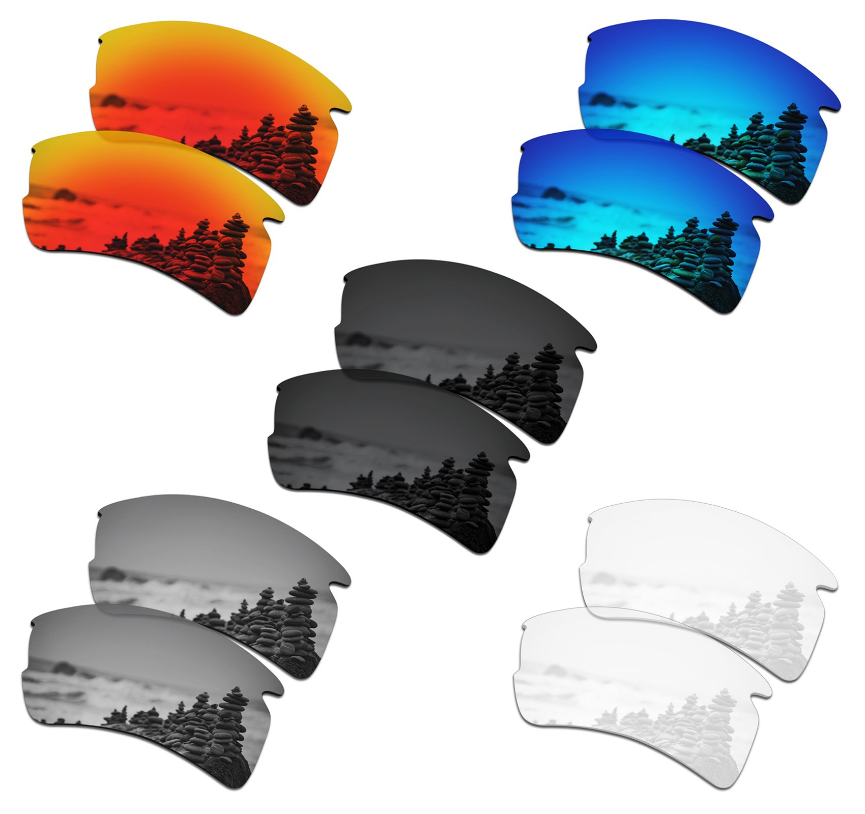 SmartVLT Set of 5 Men's Replacement Lenses for Oakley Flak 2.0 XL OO9188 Sunglass Combo Pack S01