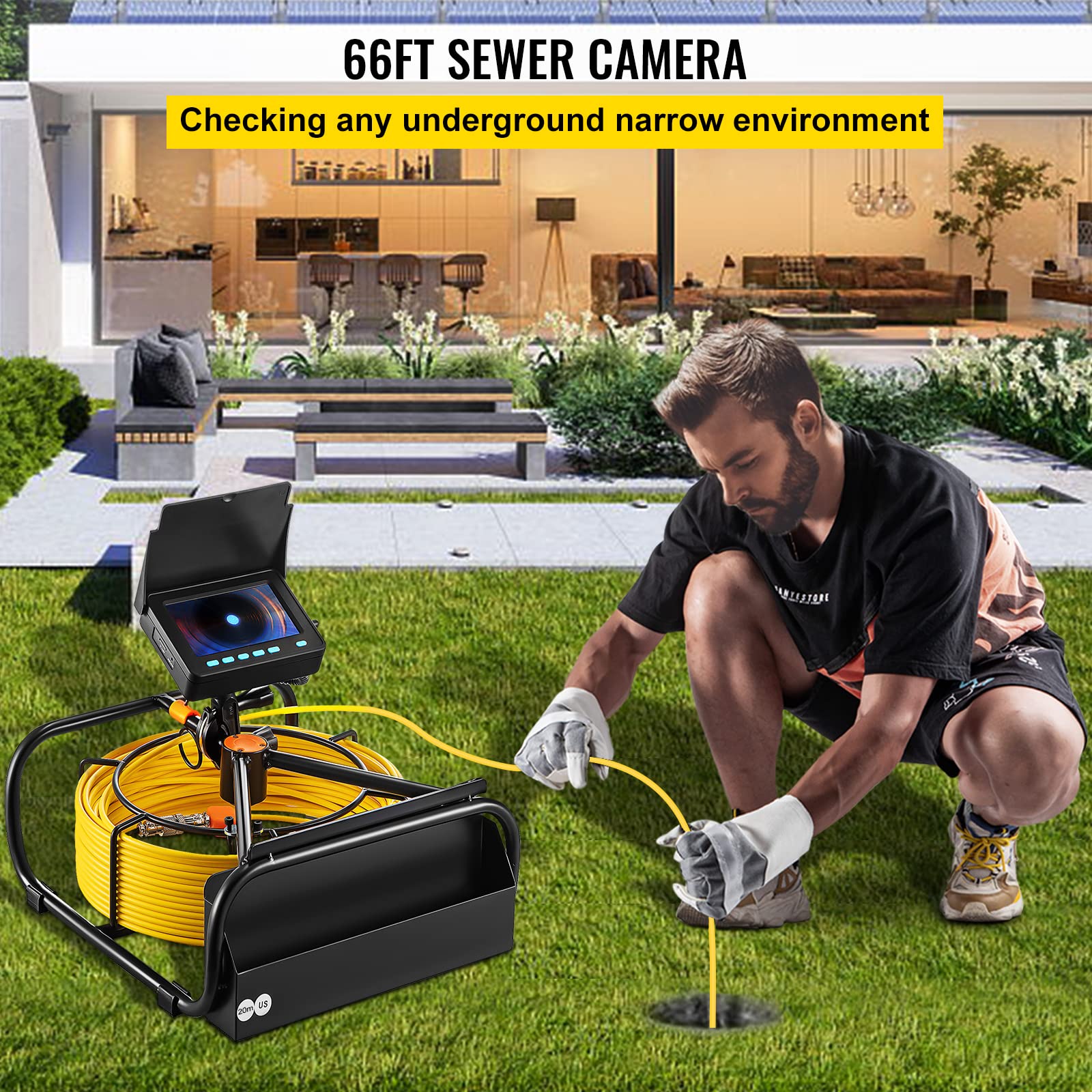 VEVOR Sewer Camera, 66ft/20M 4.3" Pipe Drain Inspection Camera with DVR Function & Snake Cable, Waterproof IP68 Borescope w/LED Lights, Industrial Endoscope for Home Wall Duct Drain Pipe Plumbing