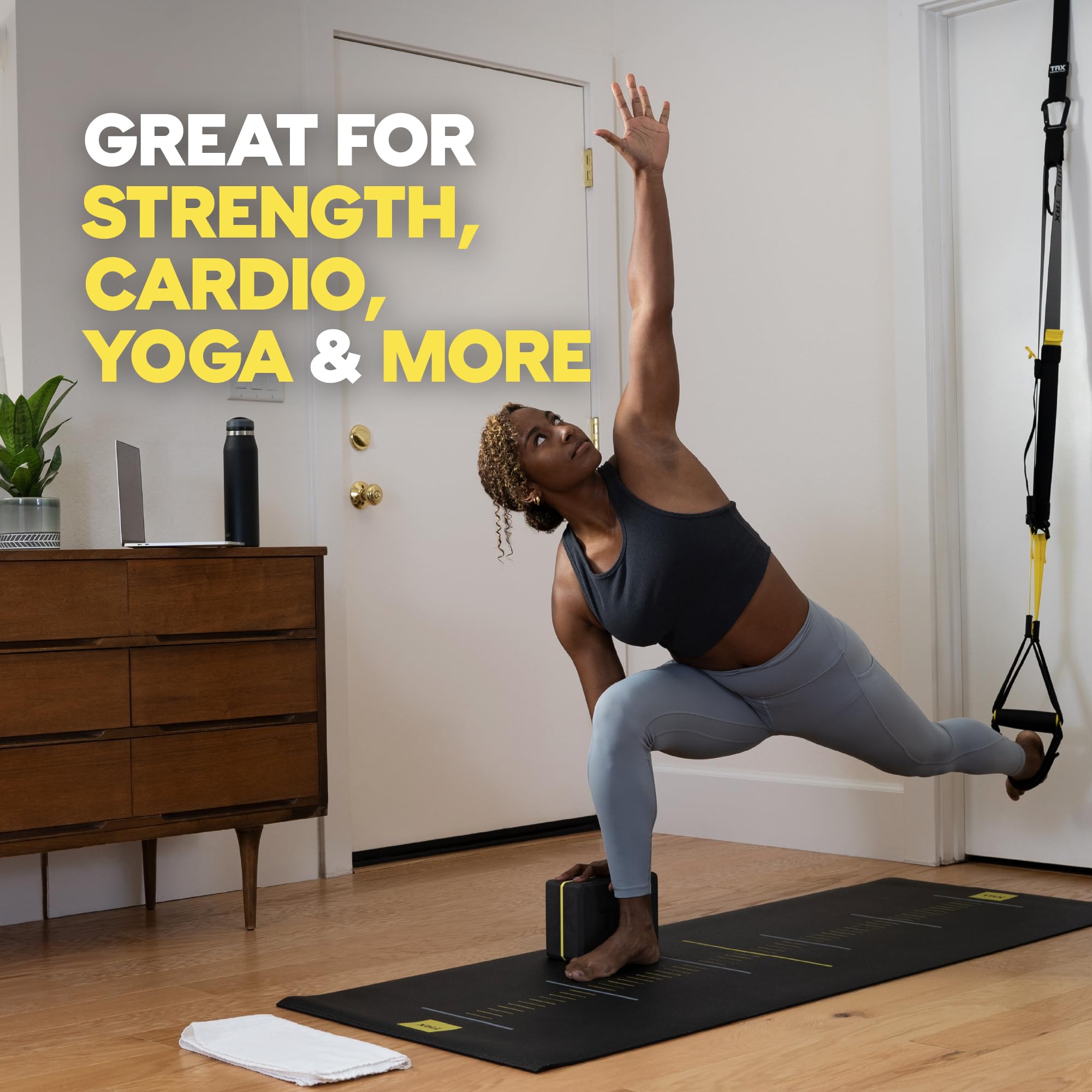TRX Training Suspension-Training Mat, Nonslip Workout Mat, Gym Mat for Home Gym, Thick Exercise Mat for Training, Black, 72" x 24"
