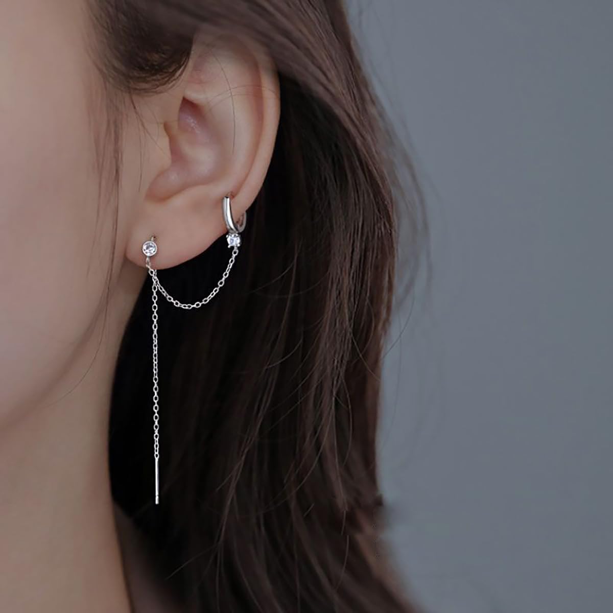 SLUYNZ 925 Sterling Silver Helix Piercing Earrings Crawler Wrap Chain for Women Ear Cuff Top Ear Hoop Earrings Multi Piercing Earrings Long Chain (B-Gold Plated)
