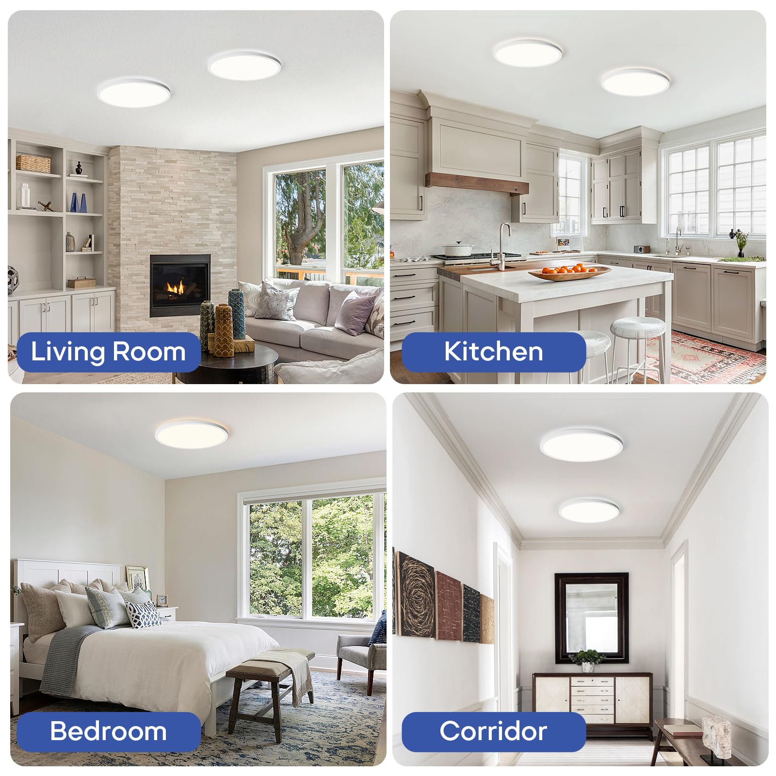 Omovoso Dimmable LED Flush Mount Ceiling Light Fixture,7 Inch Ultra-Thin Kitchen Lights Ceiling Flush Mount,15W Closet Light Fixture,3000K-6000K Low Profile Ceiling Light for Bedroom 2PC