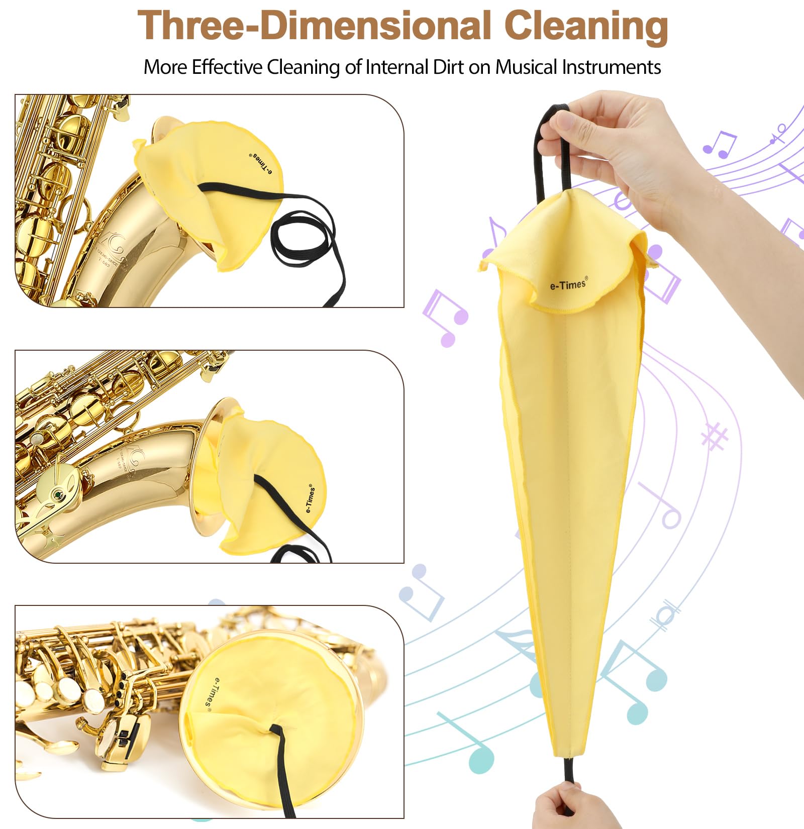 Saxophone Cleaning Cloth Kit, for Alto Tenor Soprano Sax and Other Wind & Woodwind Instruments, Including 1 * Cleaning Cloth and 1 * Mouthpiece Brush