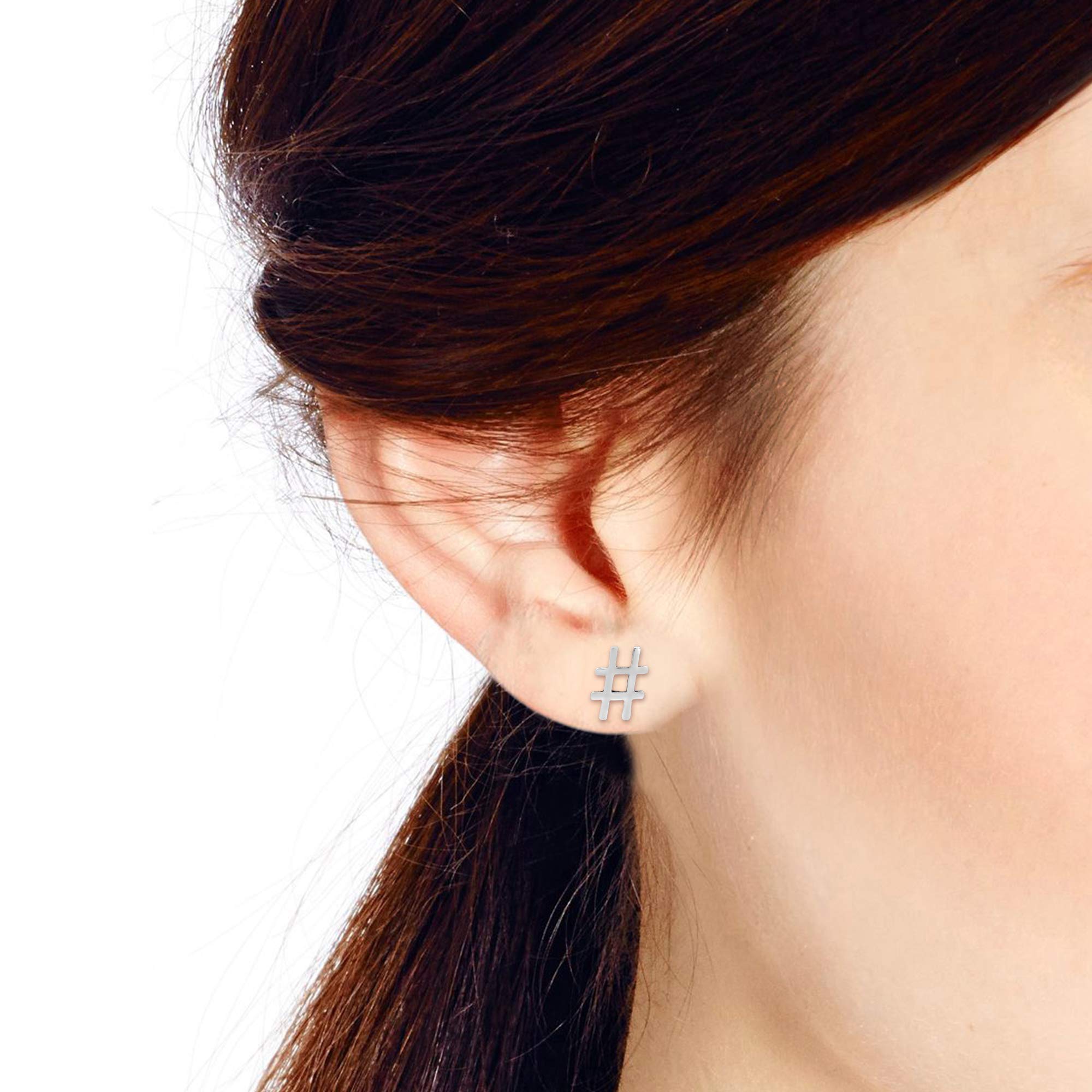 Trendy Minimalist Hashtag Symbol .925 Sterling Silver Post Stud Earrings