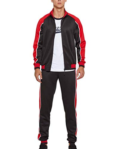 Tebreux Men's Tracksuits 2 Piece Outfit Jogging Suits Set Casual Long Sleeve Sports Sweatsuits Black 2XL