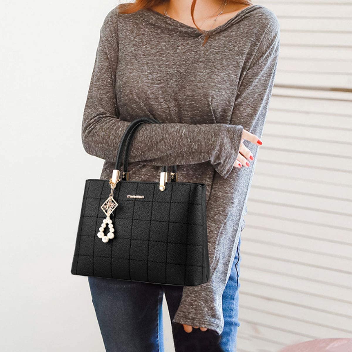 XingChen Purses and Handbags for Women PU Leather Top Handle Satchel Ladies Shoulder Tote Bags Black