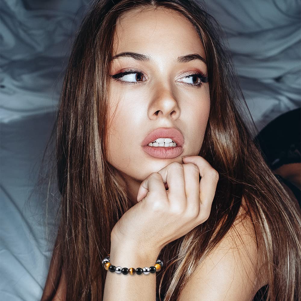 SOOWOOT 2-4Pcs Triple Protection Bracelet - Tiger Eye & Obsidian & Hematite Triple Bracelet Bring Protect Good Luck and Prosperity for Men Women