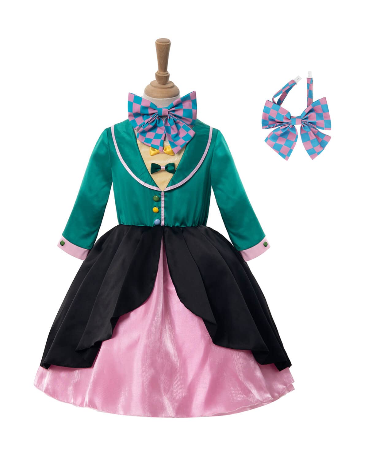 Nuoqi Girls Mad Hatter Costume Mad Hatter Tea Party Costume Halloween Dress with Hat M