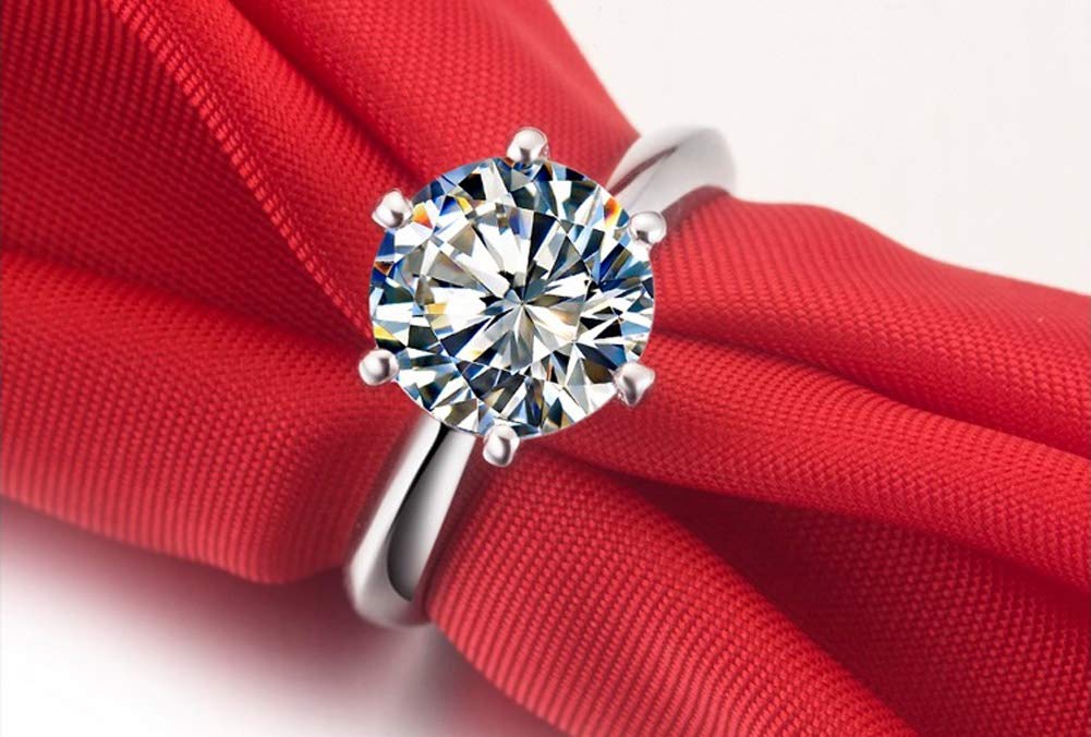 TenFit Jewelry 6 Prongs Elegant 4ct Round Cushion Cut Solitaire Halo Simulated Diamond Anniversary Wedding Ring