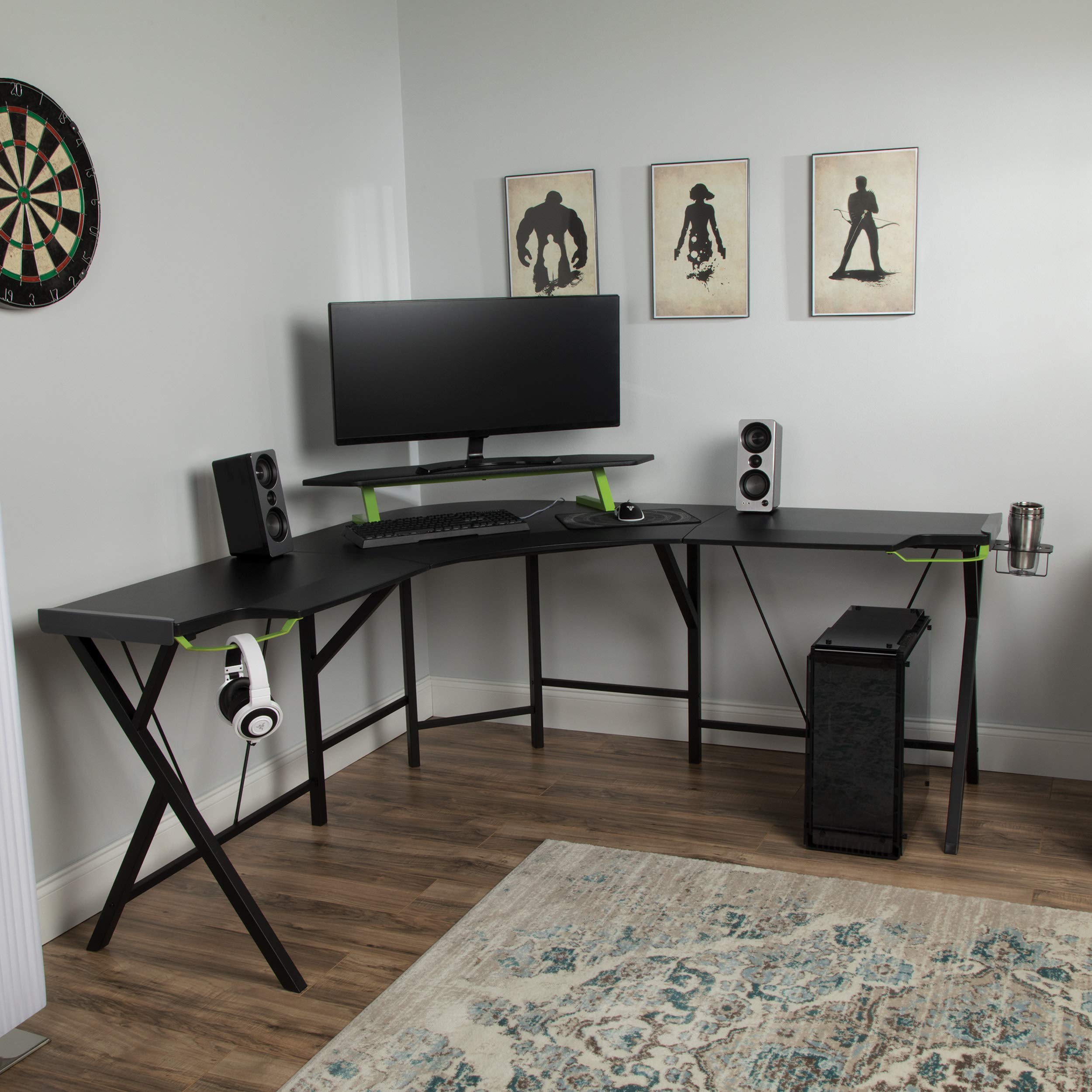 RESPAWN 2000 Gaming Computer Desk, L Shaped Desk, in Green RSP 2000 GRN