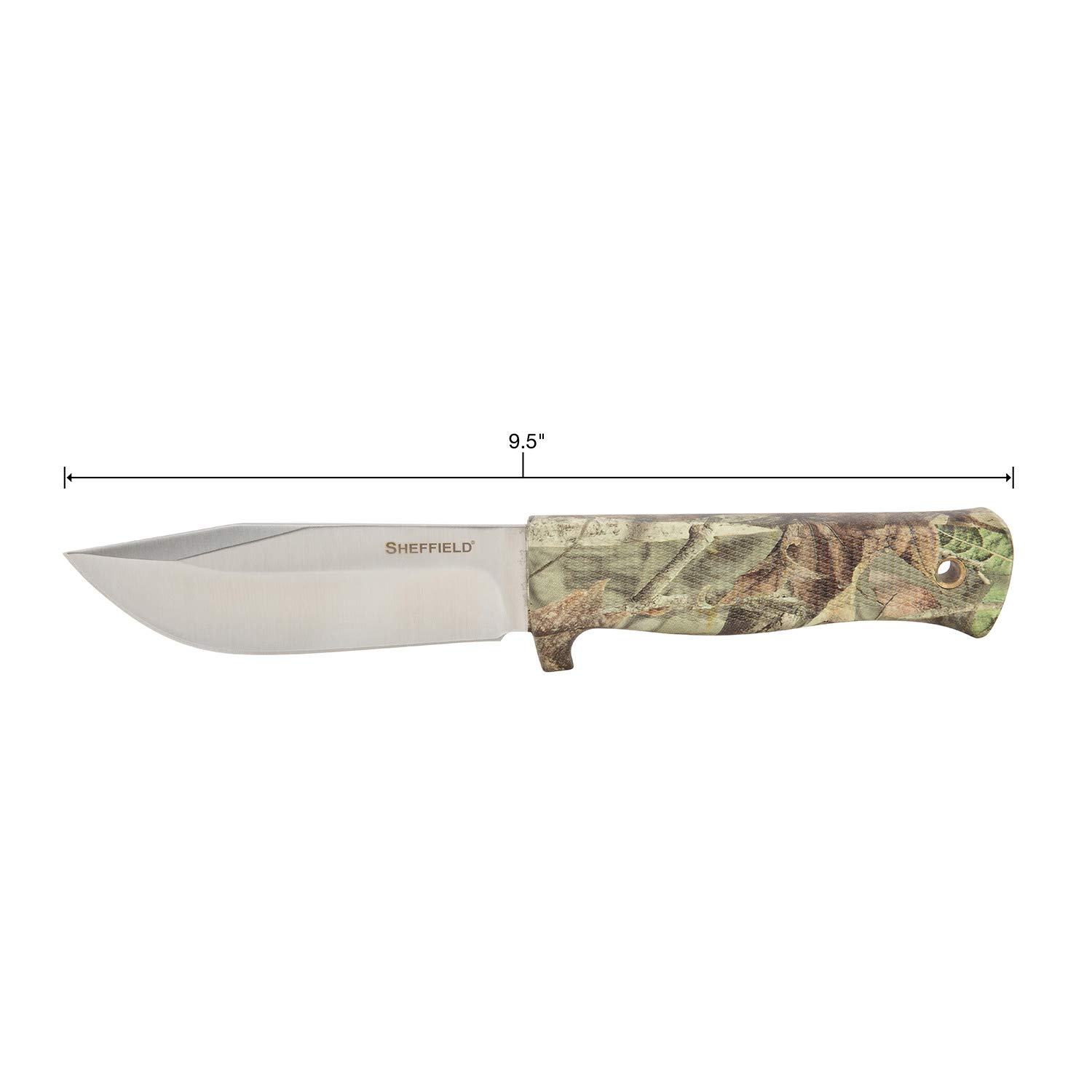 Sheffield 12185 Bax Camo Fixed Blade Hunting Knife with 4.5 Drop Point Blade, Full Tang, Camouflage Slip-Resistant Handle, For Skinning Game, Camping, Defense, & More