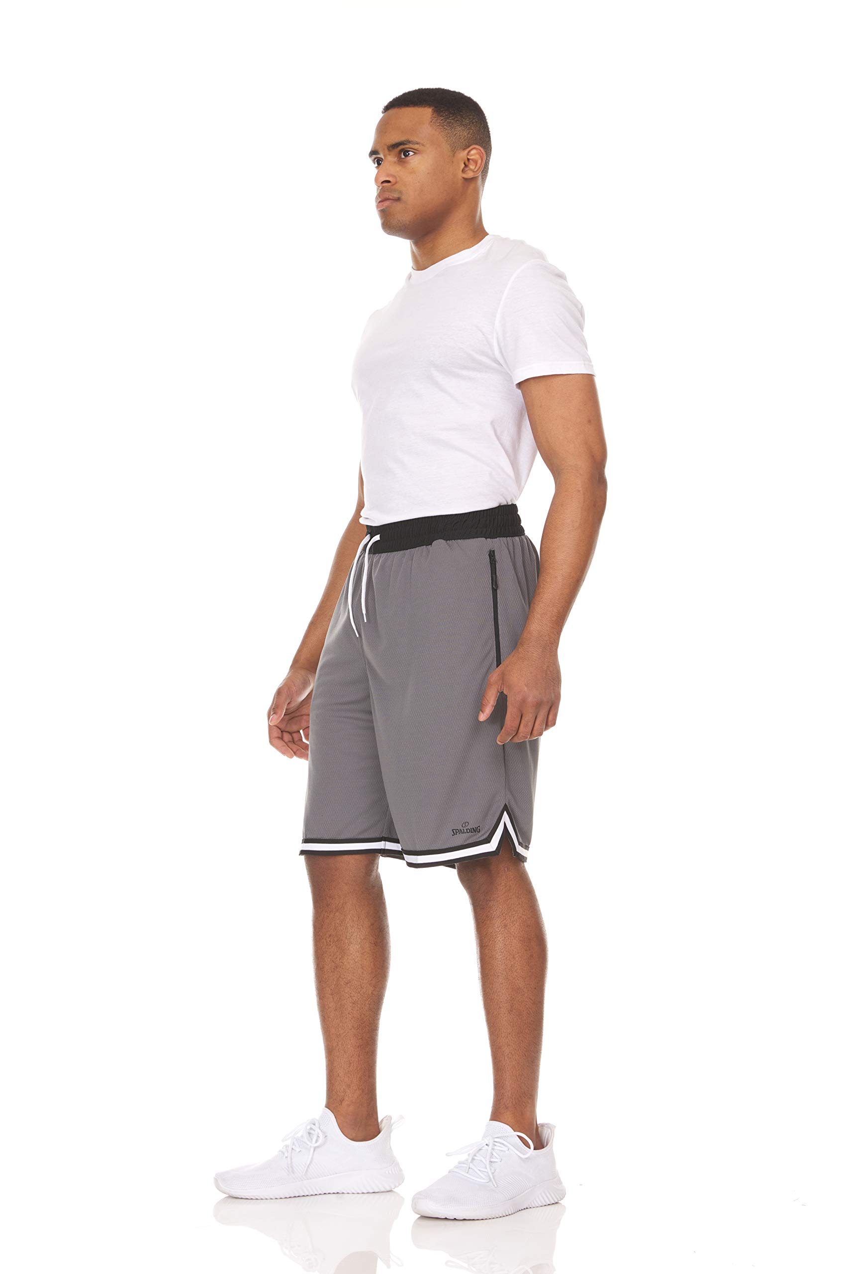 Spalding Mens Rise Basketball Short, 10" Inseam, Concrete, L