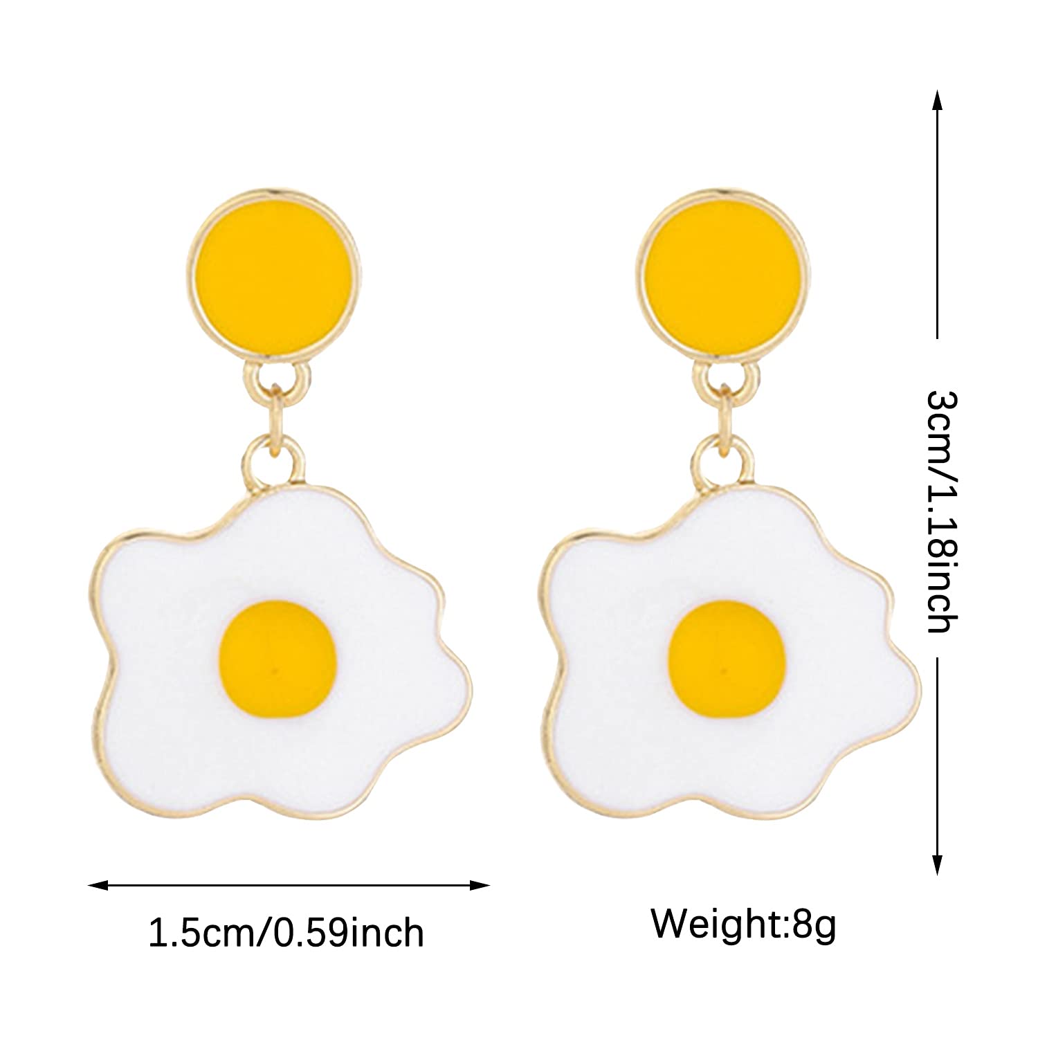 TIANBANGSHI Chic Funny 18k Gold Plated Enamel Fried Egg Stud Earring Cute Poached Egg Dangle Drop Earrings for Women Lover Kitchen Cooking Statement Jewelry Gifts (poached egg)